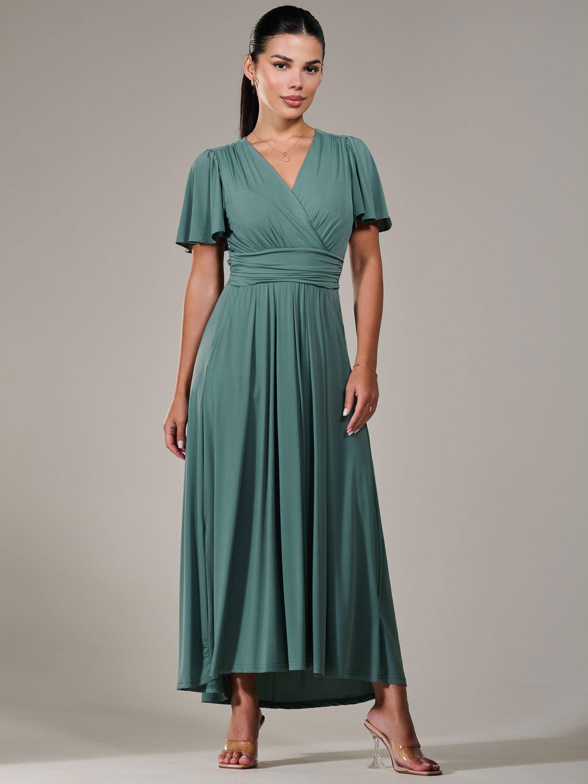 Jolie Moi Short Sleeve Soft Jersey Maxi Dress, Green