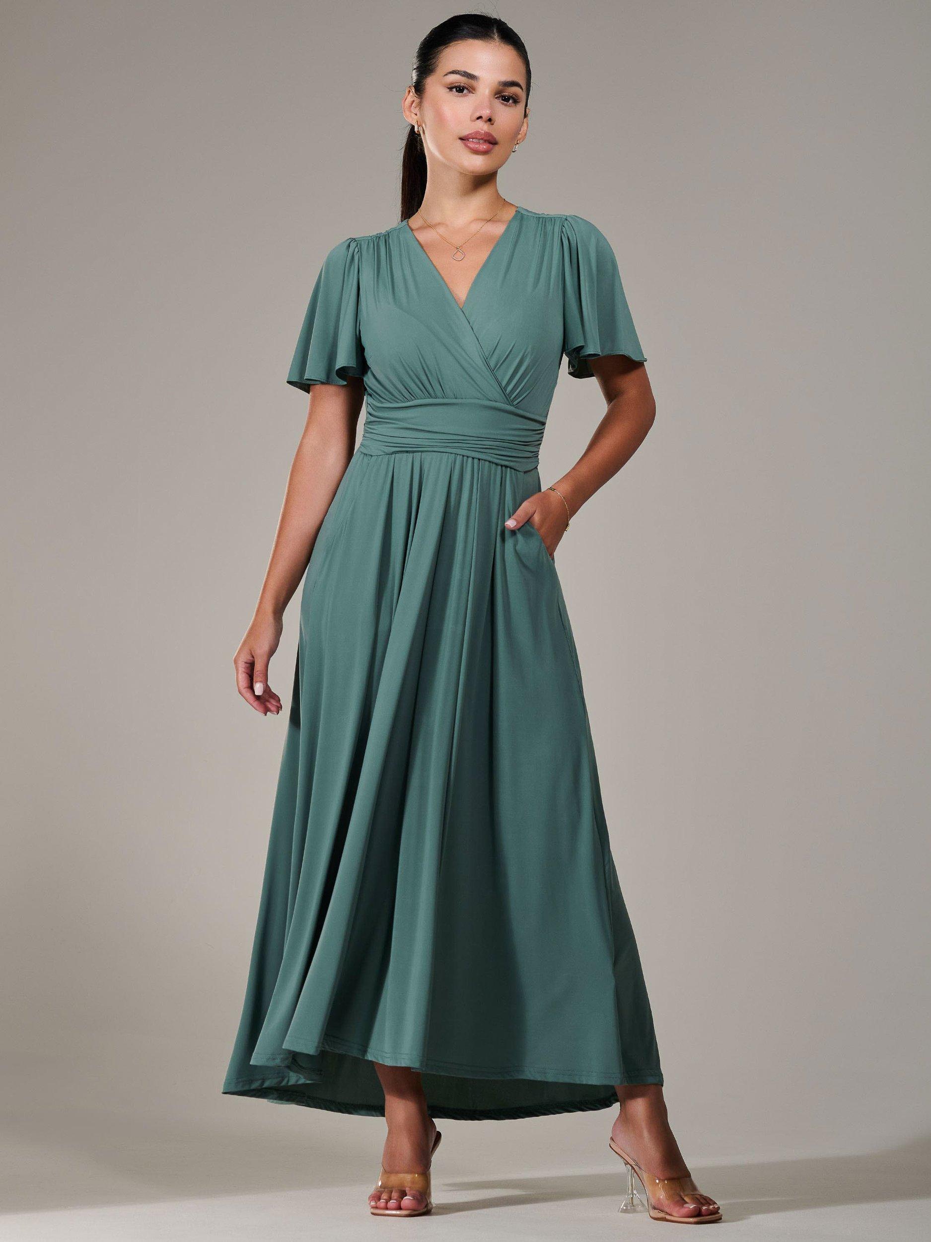 Jolie Moi Short Sleeve Soft Jersey Maxi Dress, Green