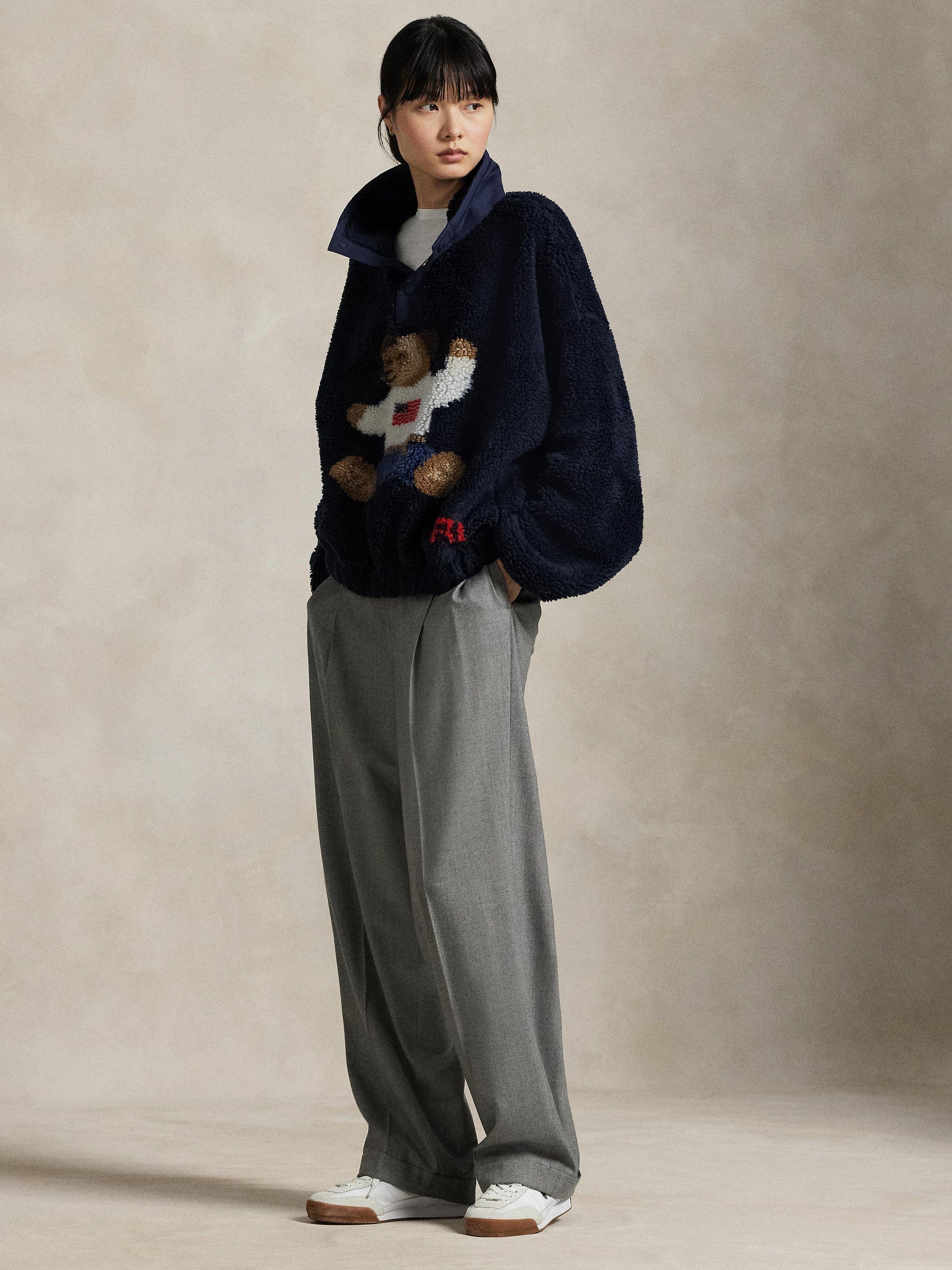 Polo Ralph Lauren Polo Bear High Pile Fleece Mock Neck Jumper, Navy