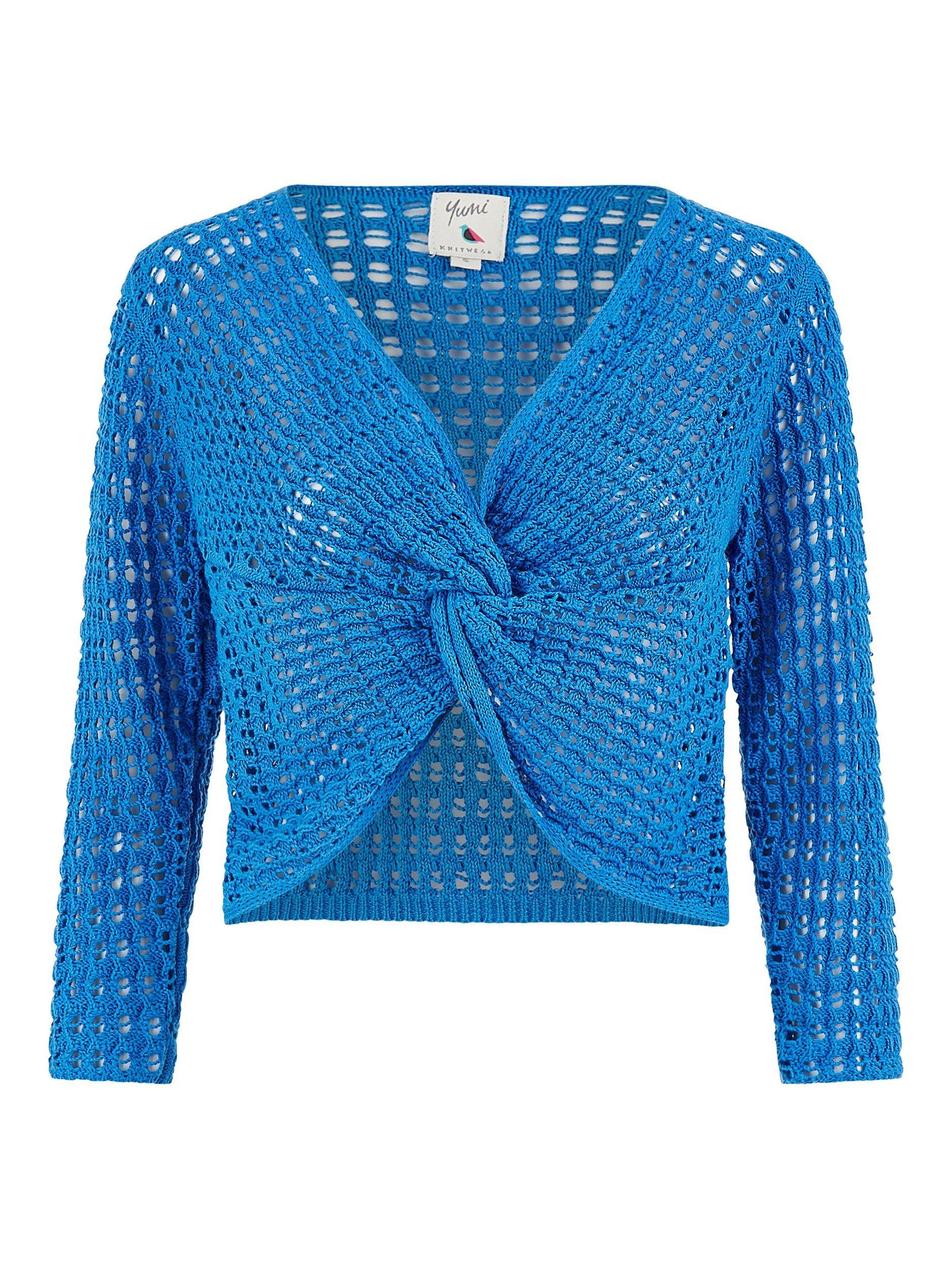 Yumi Crochet Twist Bolero Top, Blue
