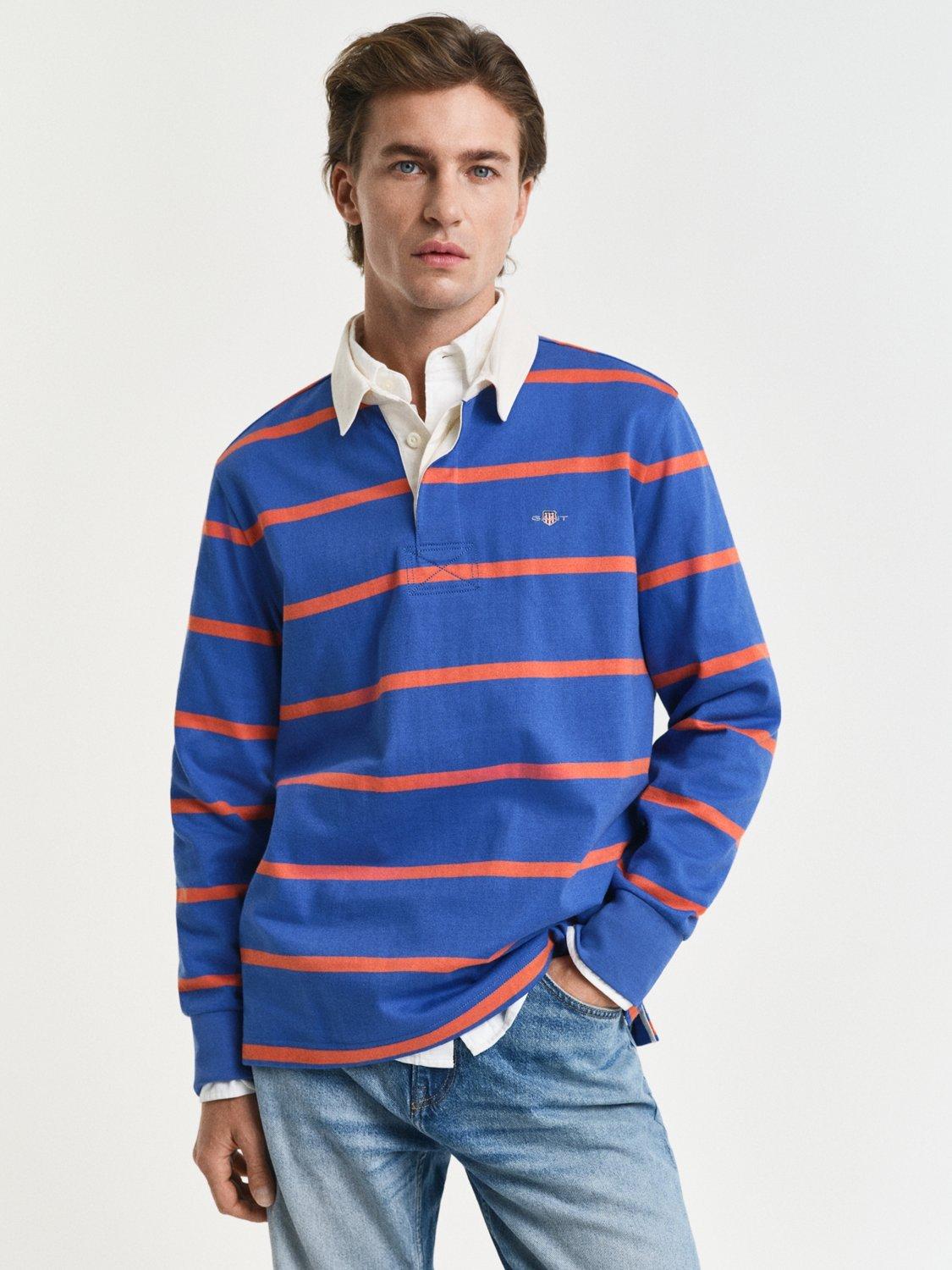 GANT Cotton Stripe Rugby Shirt, Rich Blue