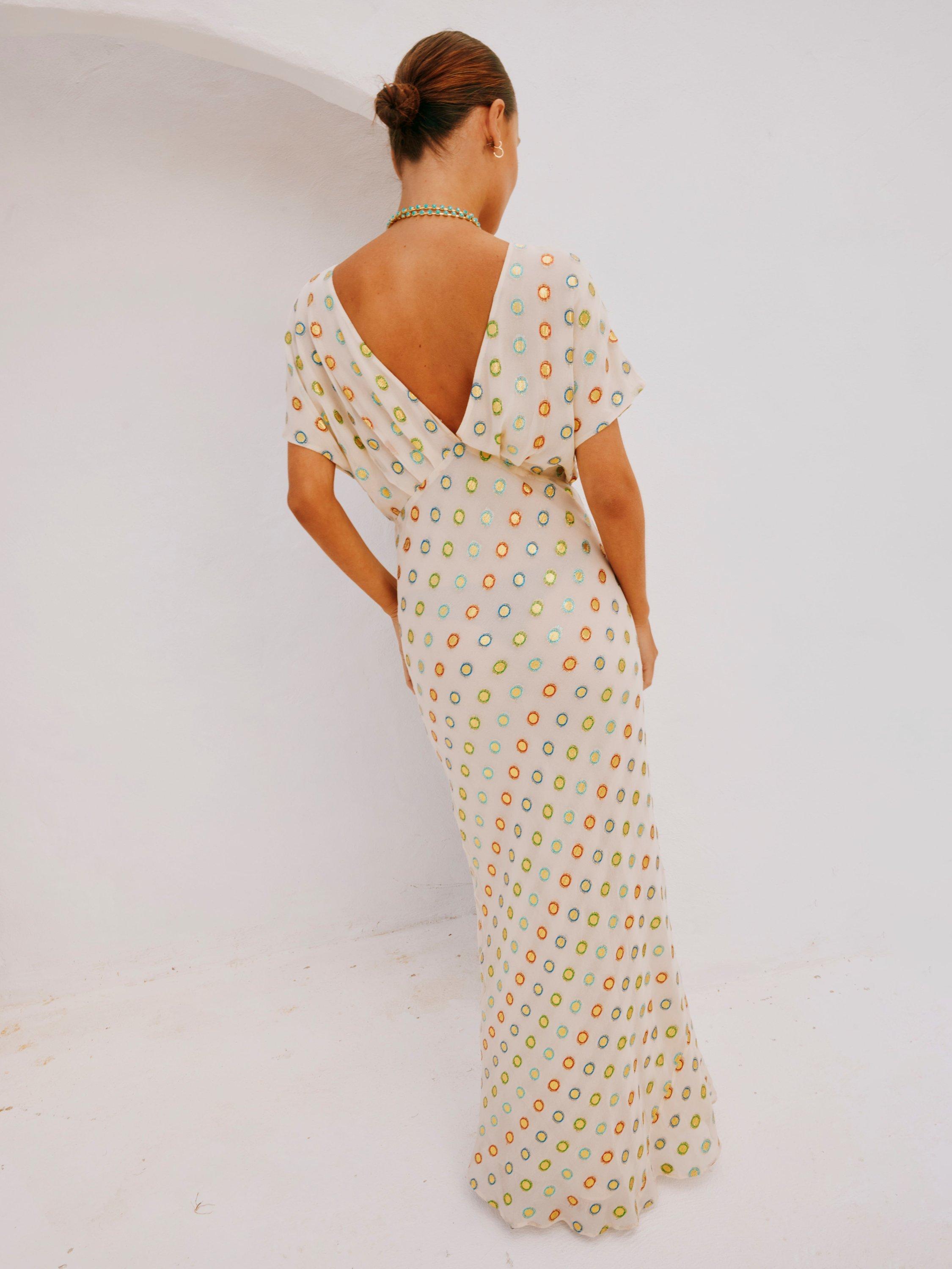 Never Fully Dressed Elodie Foil Maxi Dress, Cream/Multi