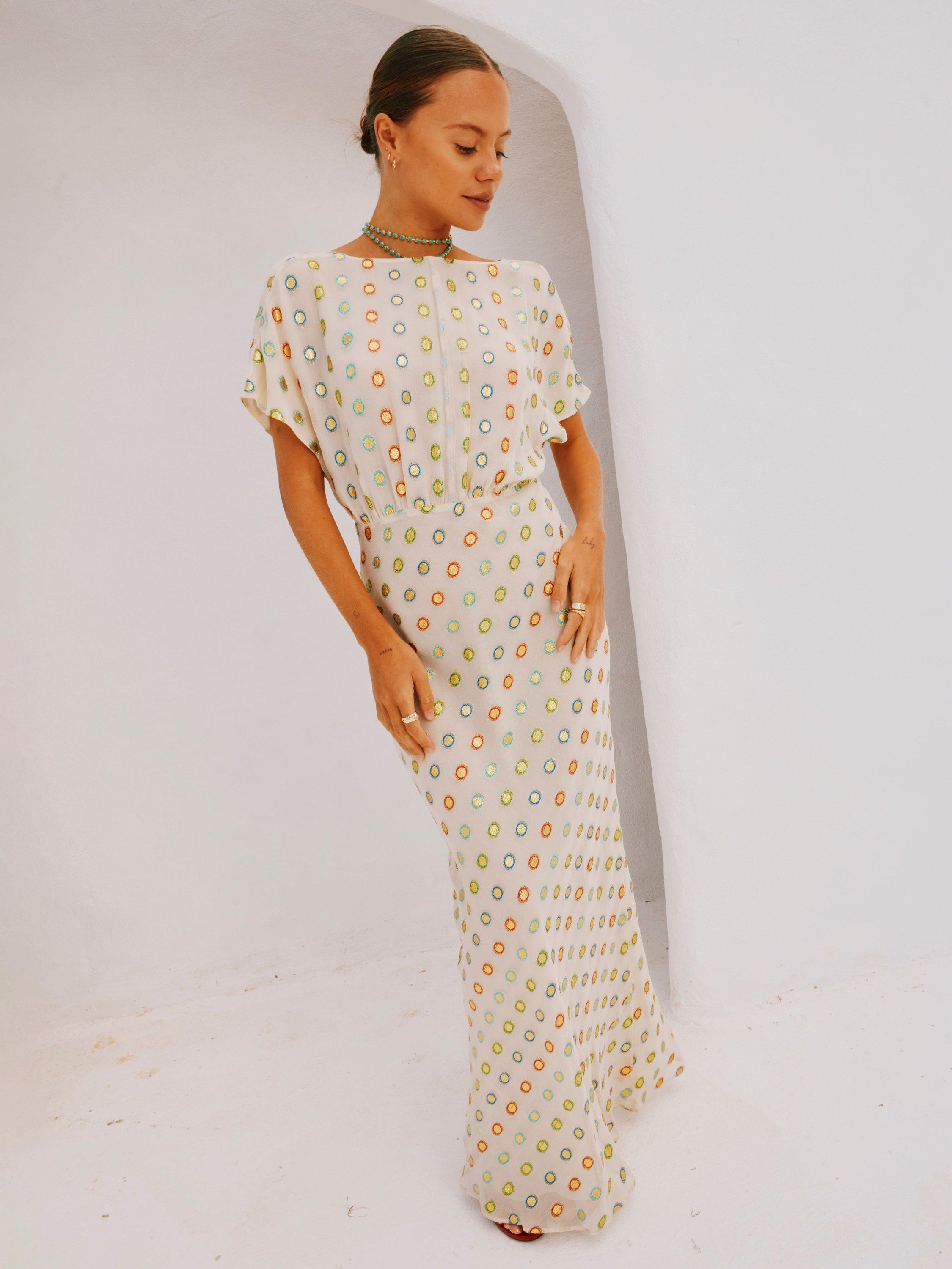 Never Fully Dressed Elodie Foil Maxi Dress, Cream/Multi