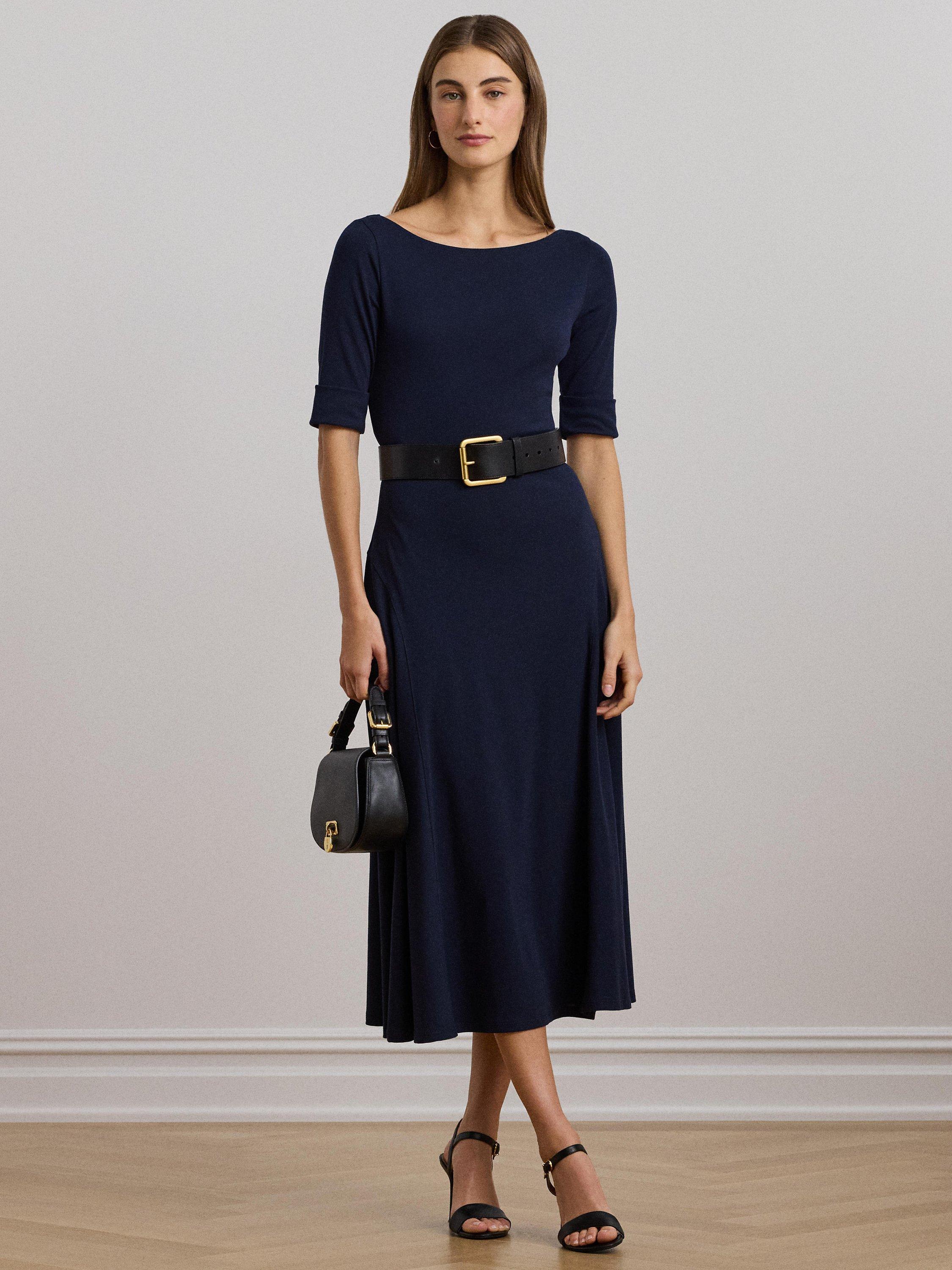 Lauren Ralph Lauren Munzie Rib Knit Belted Midi Dress, Lighthouse Navy