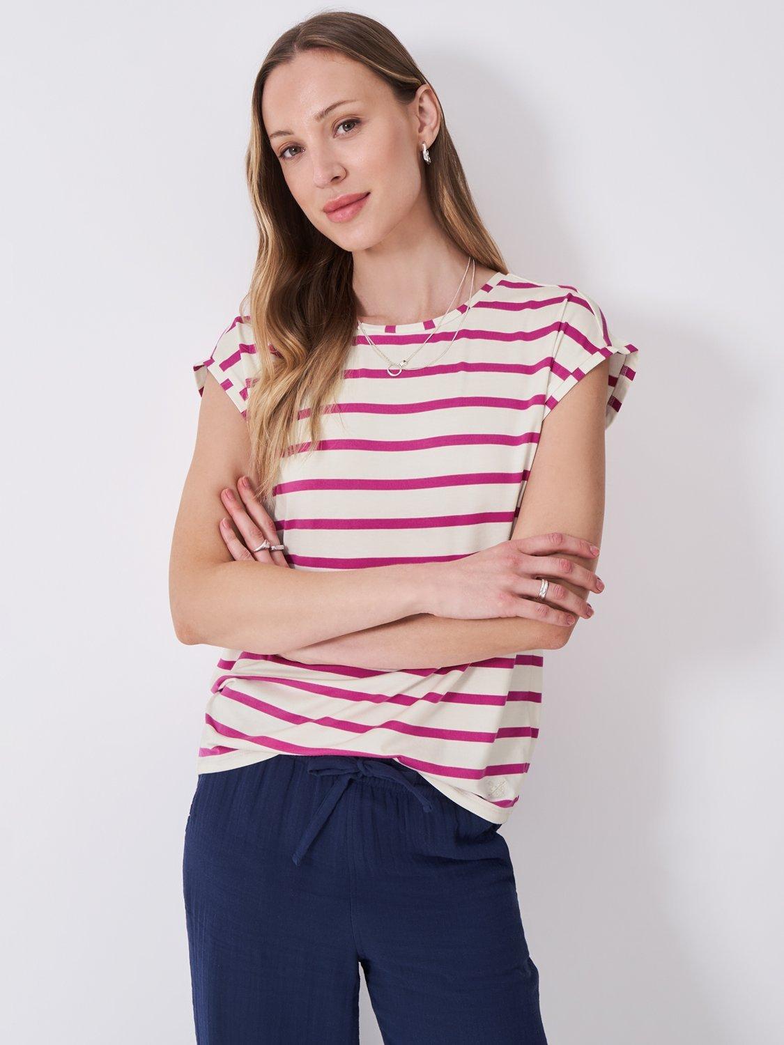 Crew Clothing Ruby Stripe T-Shirt, Pink/White