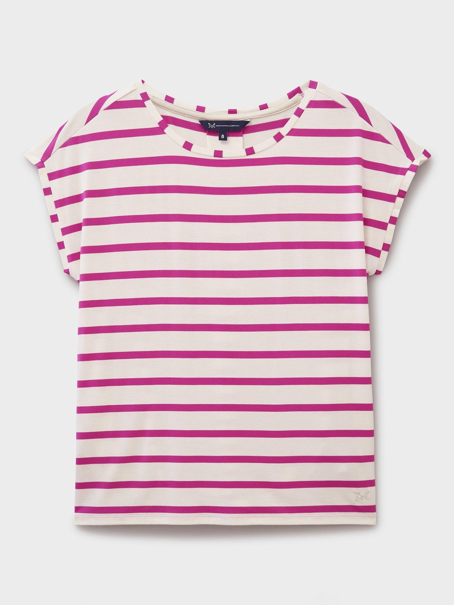 Crew Clothing Ruby Stripe T-Shirt, Pink/White