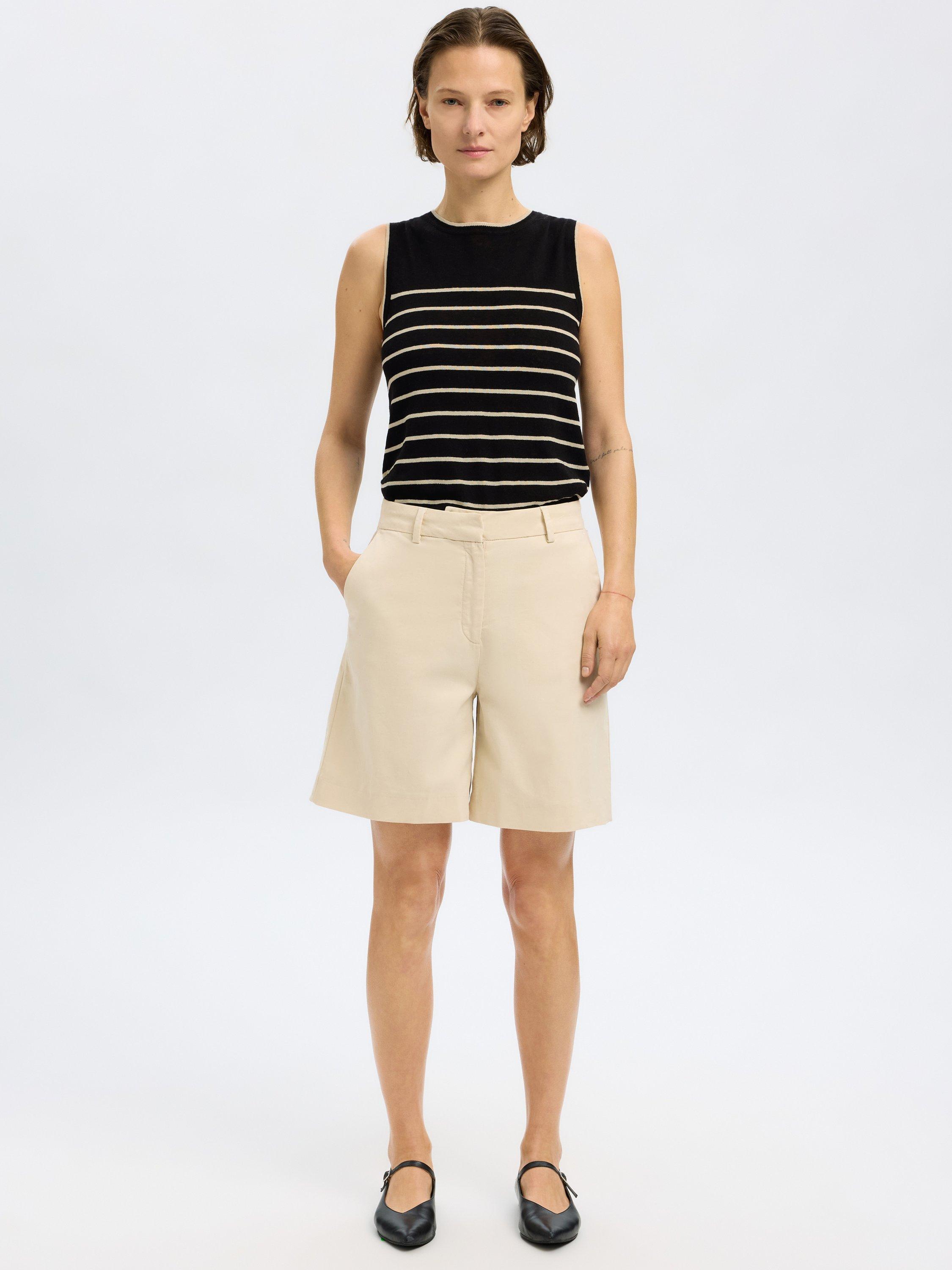 SELECTED FEMME Sleeveless Striped Cotton Linen Knit Top, Black