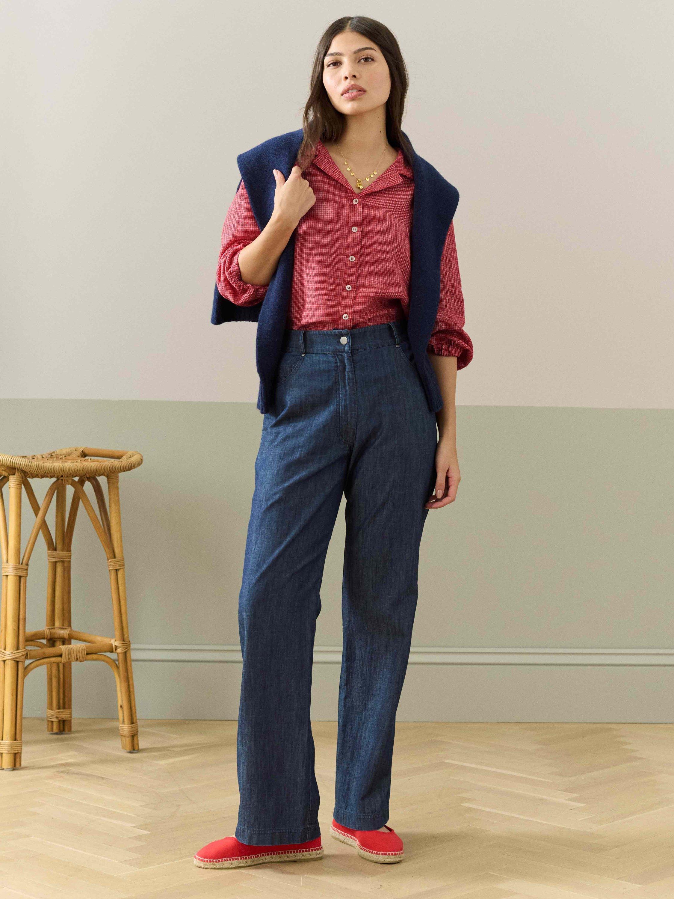 Brora Graphic Check Linen Shirt, Red/Multi