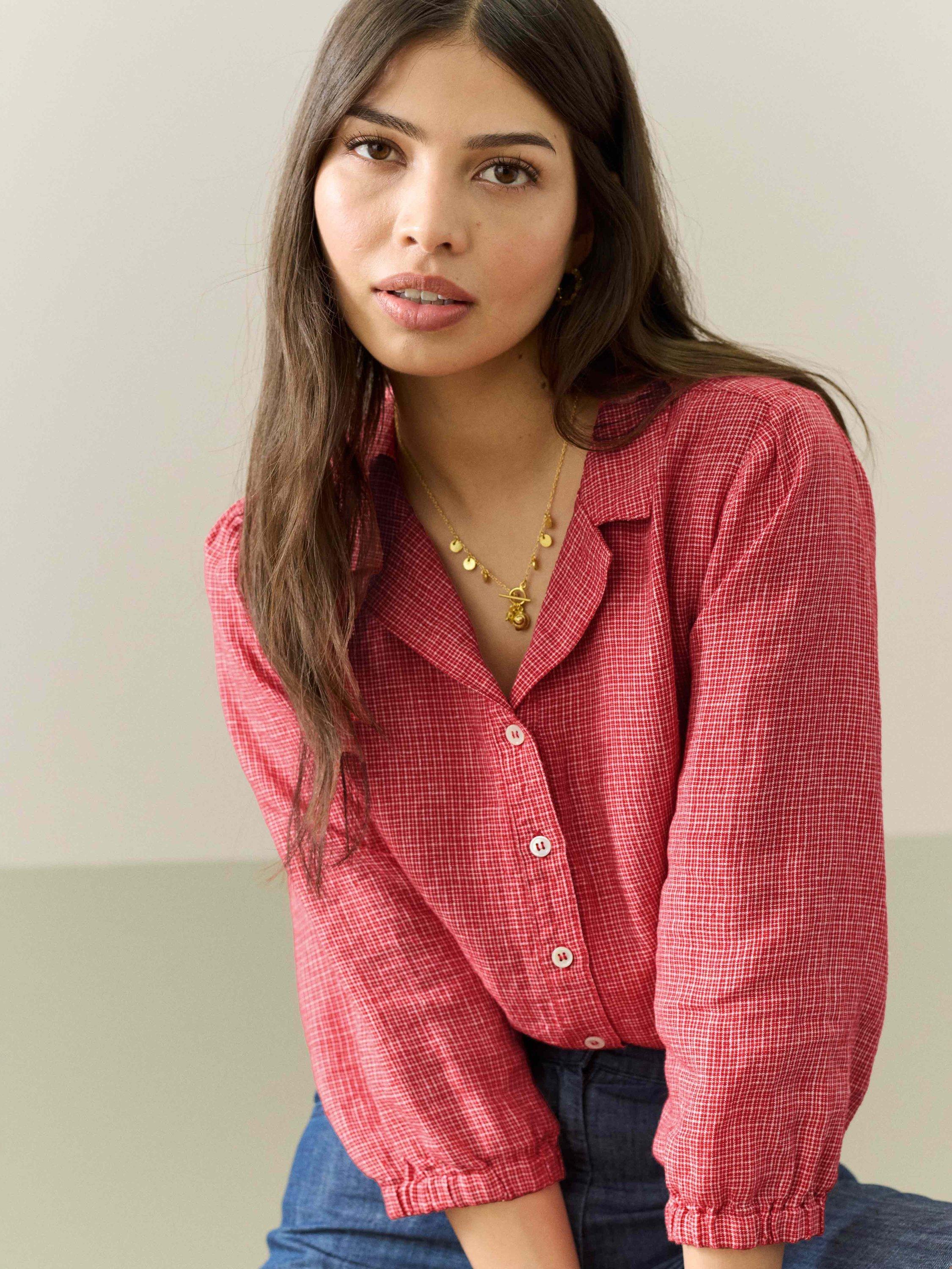 Brora Graphic Check Linen Shirt, Red/Multi