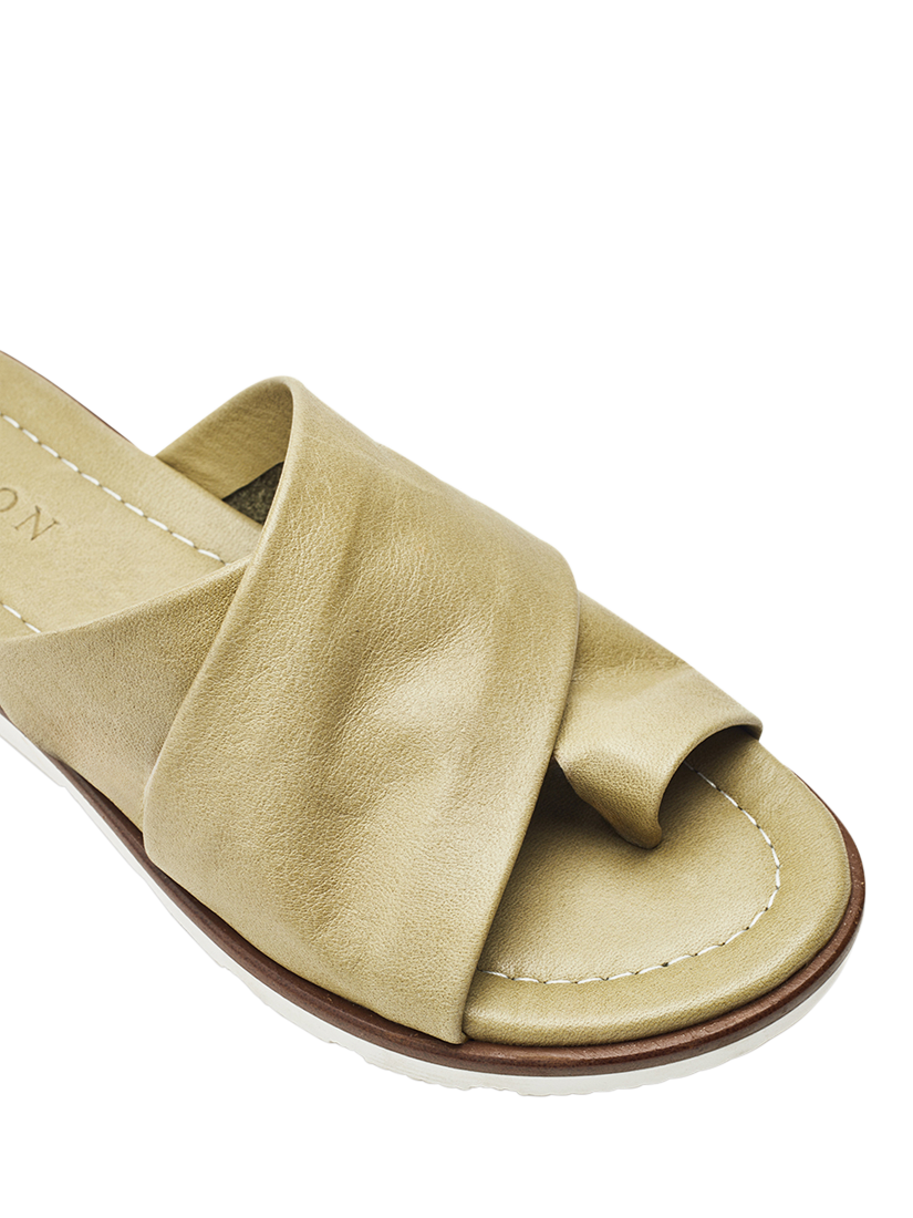 Moda in Pelle Shoon Malmo Leather Mule Slider Sandals, Khaki