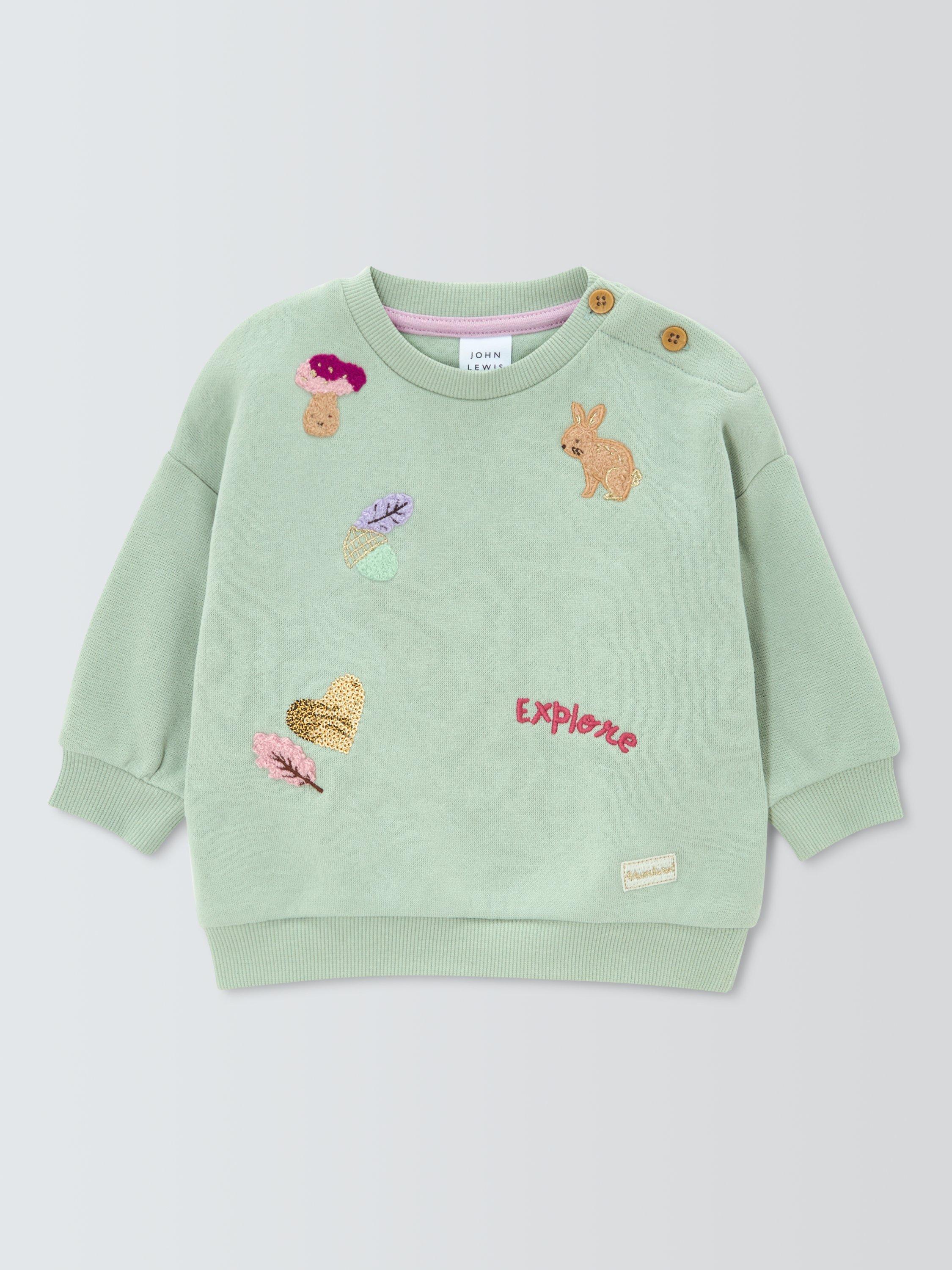 John Lewis Baby Embroidered Slogan Sweatshirt, Green