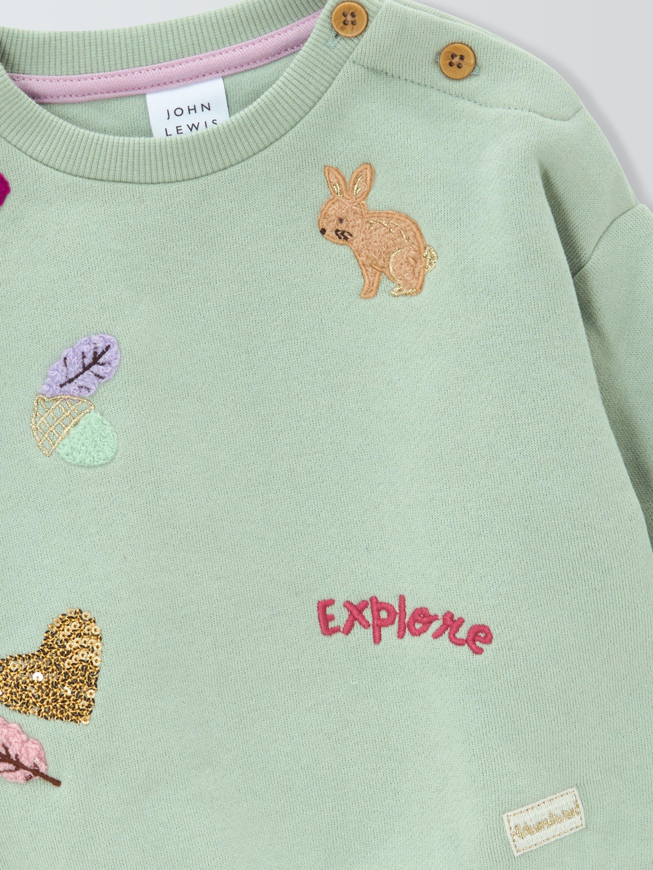 John Lewis Baby Embroidered Slogan Sweatshirt, Green