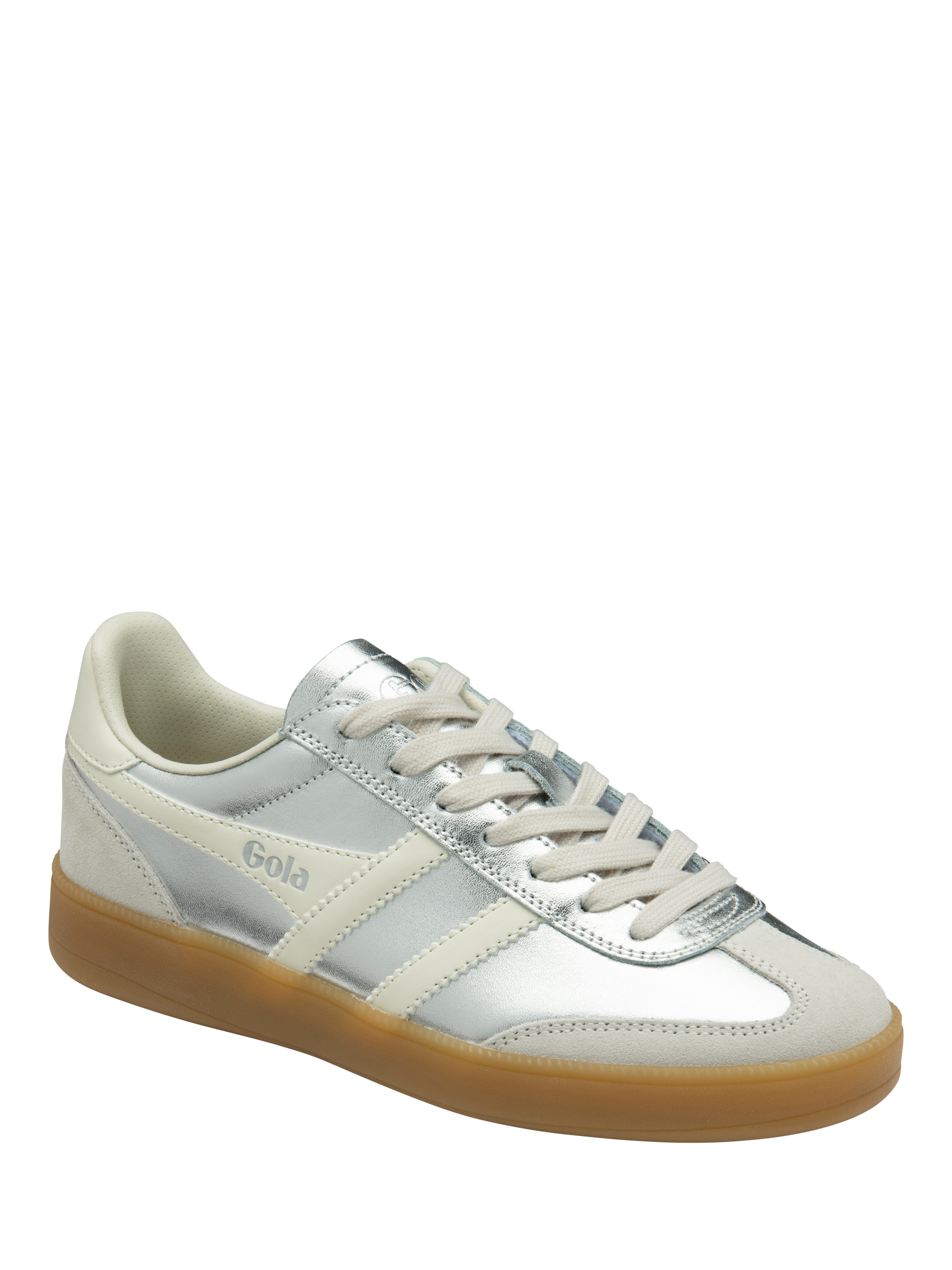 Gola Classics Women's Viper Metallic Leather Trainers, Silver/Off White/Gum
