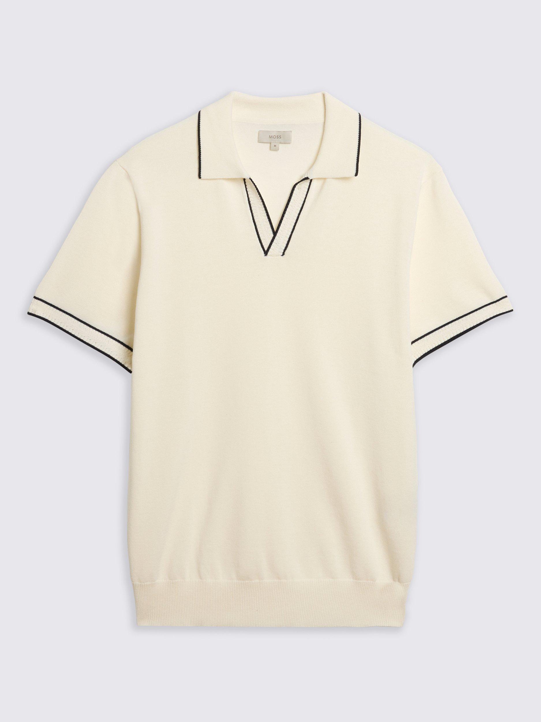 Moss Cotton Regular Fit Skipper Collar Polo Shirt, Off White