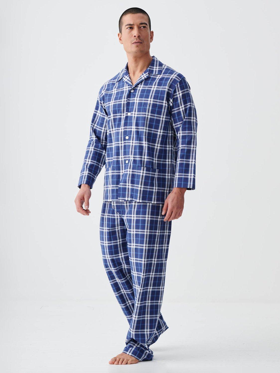 British Boxers Check Crisp Cotton Pyjamas, Chester Blue