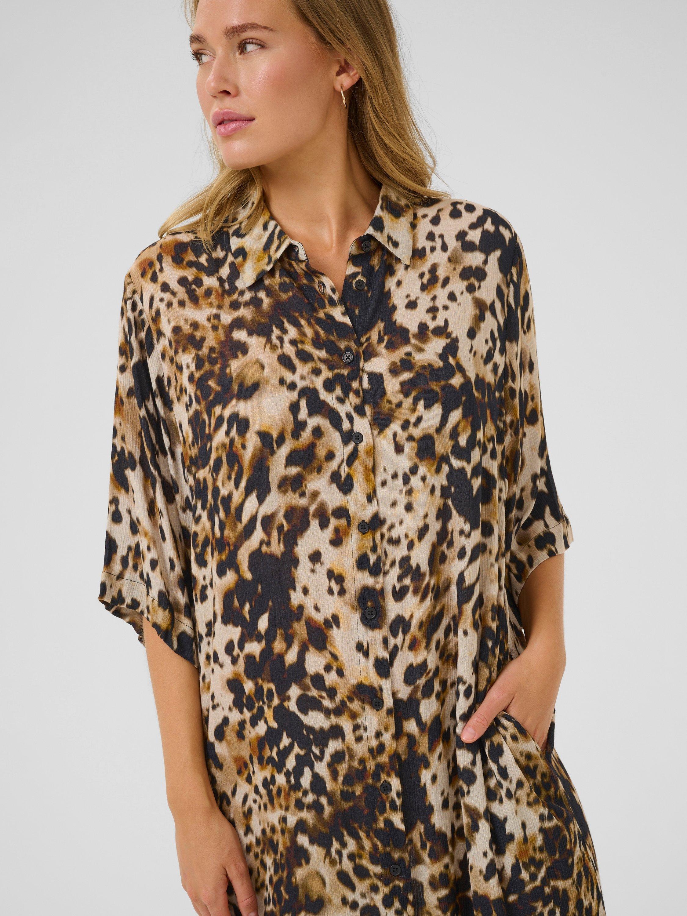KAFFE Thora Amber Animal Print Shirt Dress, Beige/Multi