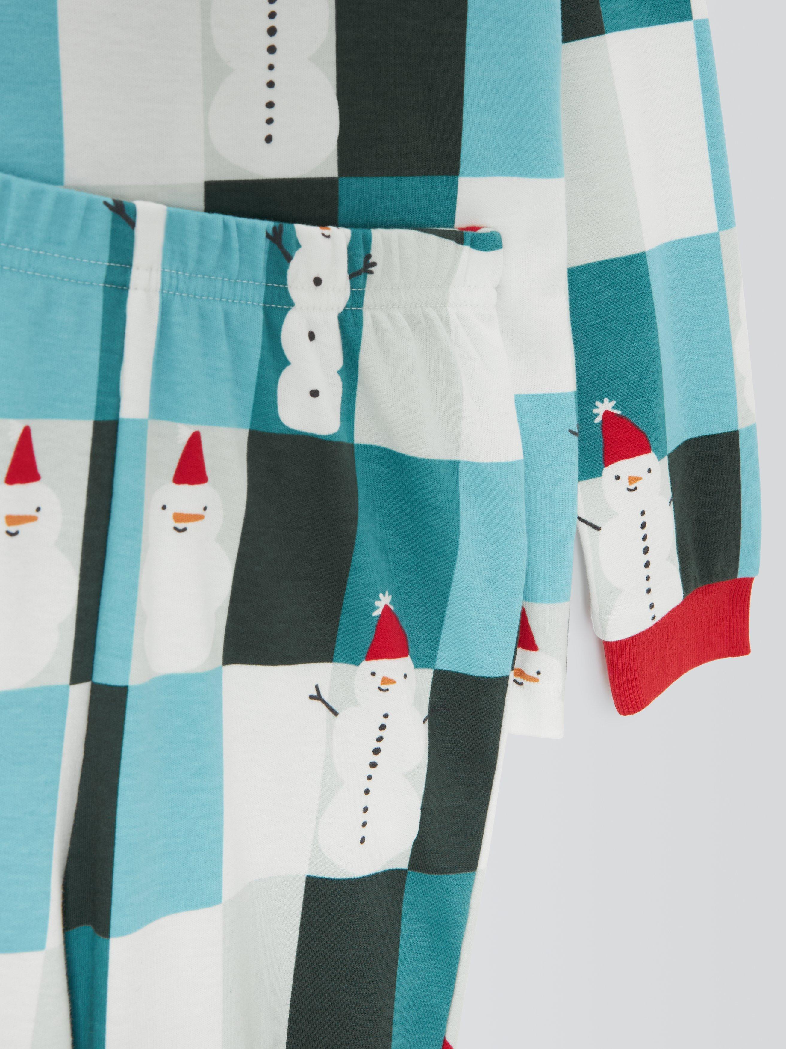 John Lewis Kids' Snowmen Pyjamas, Green Multi
