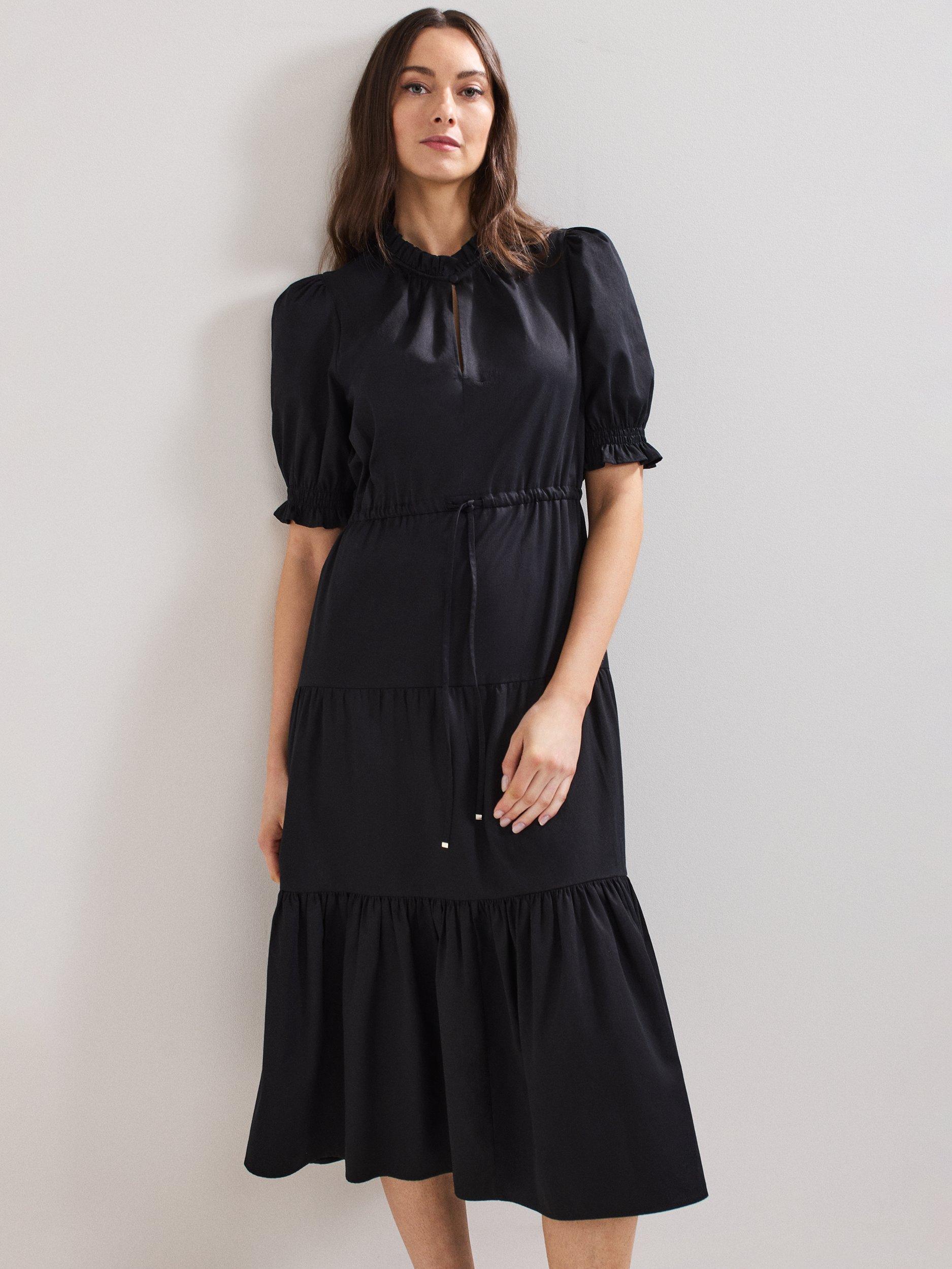 Phase Eight Jen Cotton Tiered Midi Dress, Black