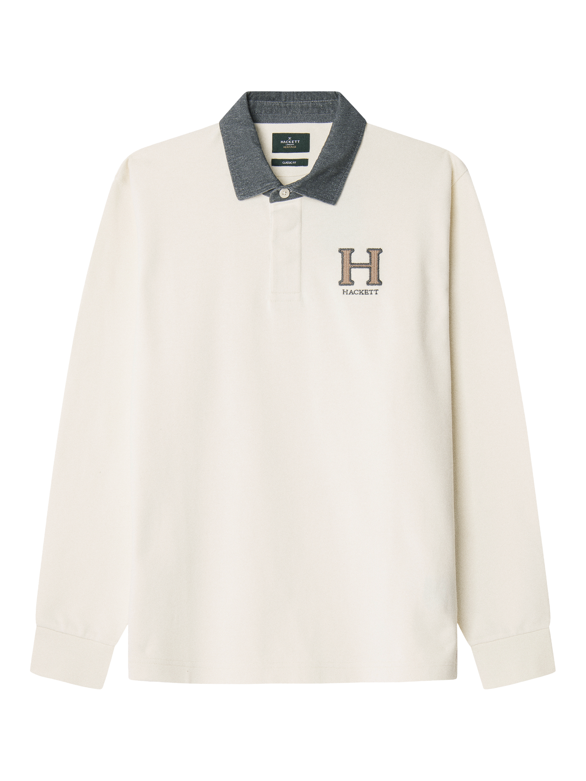 Hackett London Cotton Long Sleeve Rugby Shirt, Off White