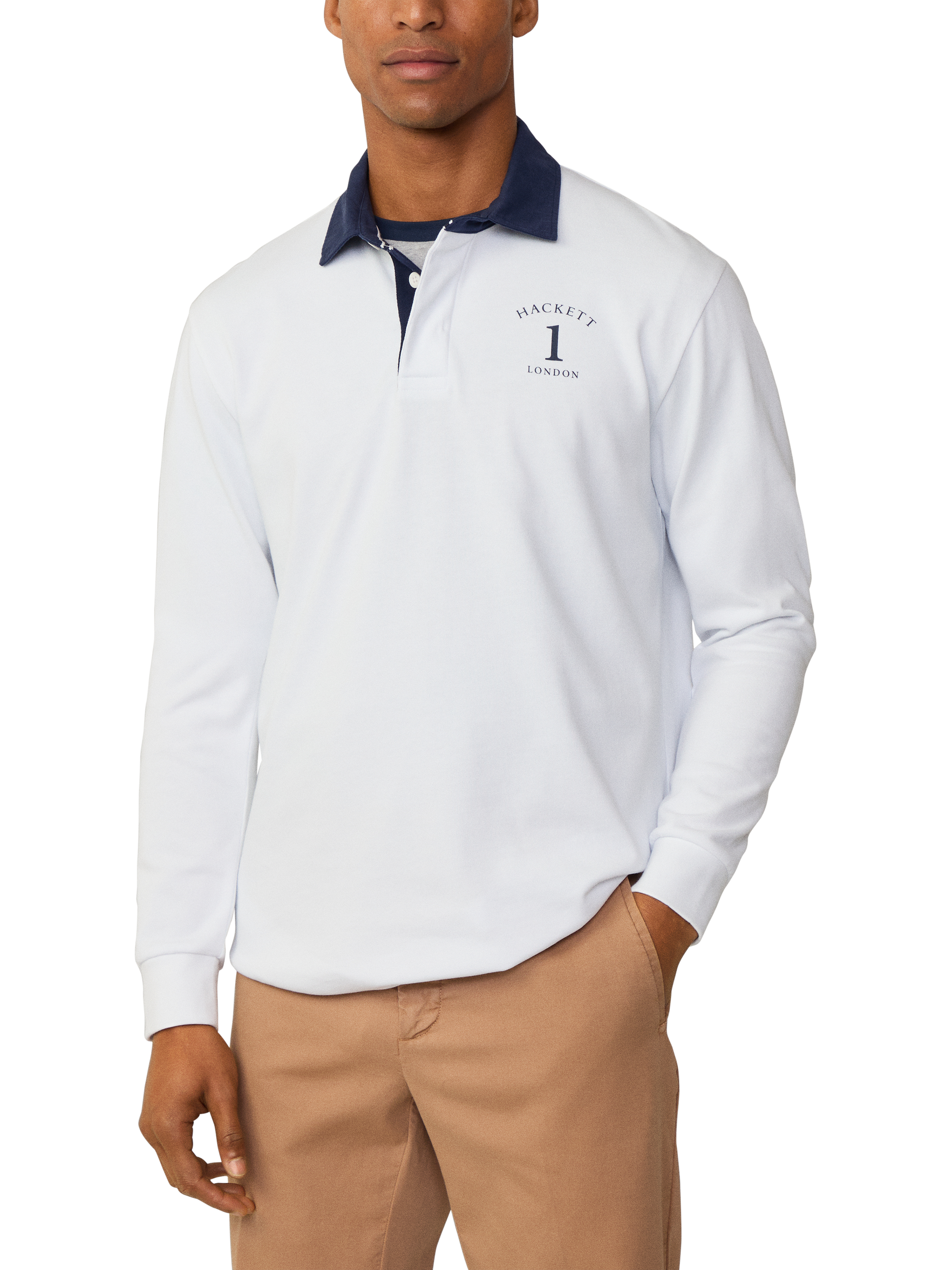 Hackett London Heritage Cotton Long Sleeve Rugby Shirt, Optic White