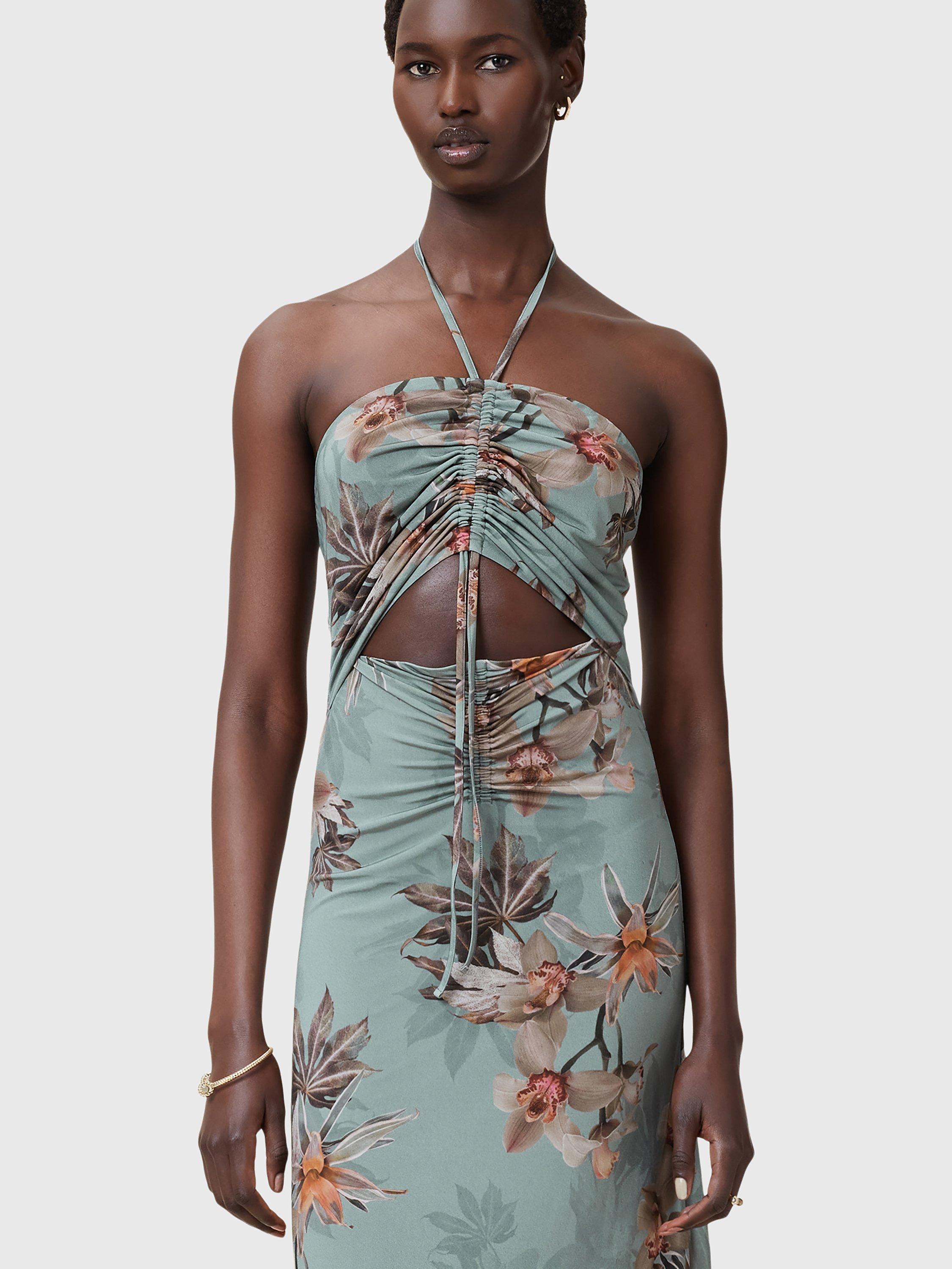 AllSaints Celia Sleeveless Floral Print Maxi Dress, Adena Dusty Blue/Multi