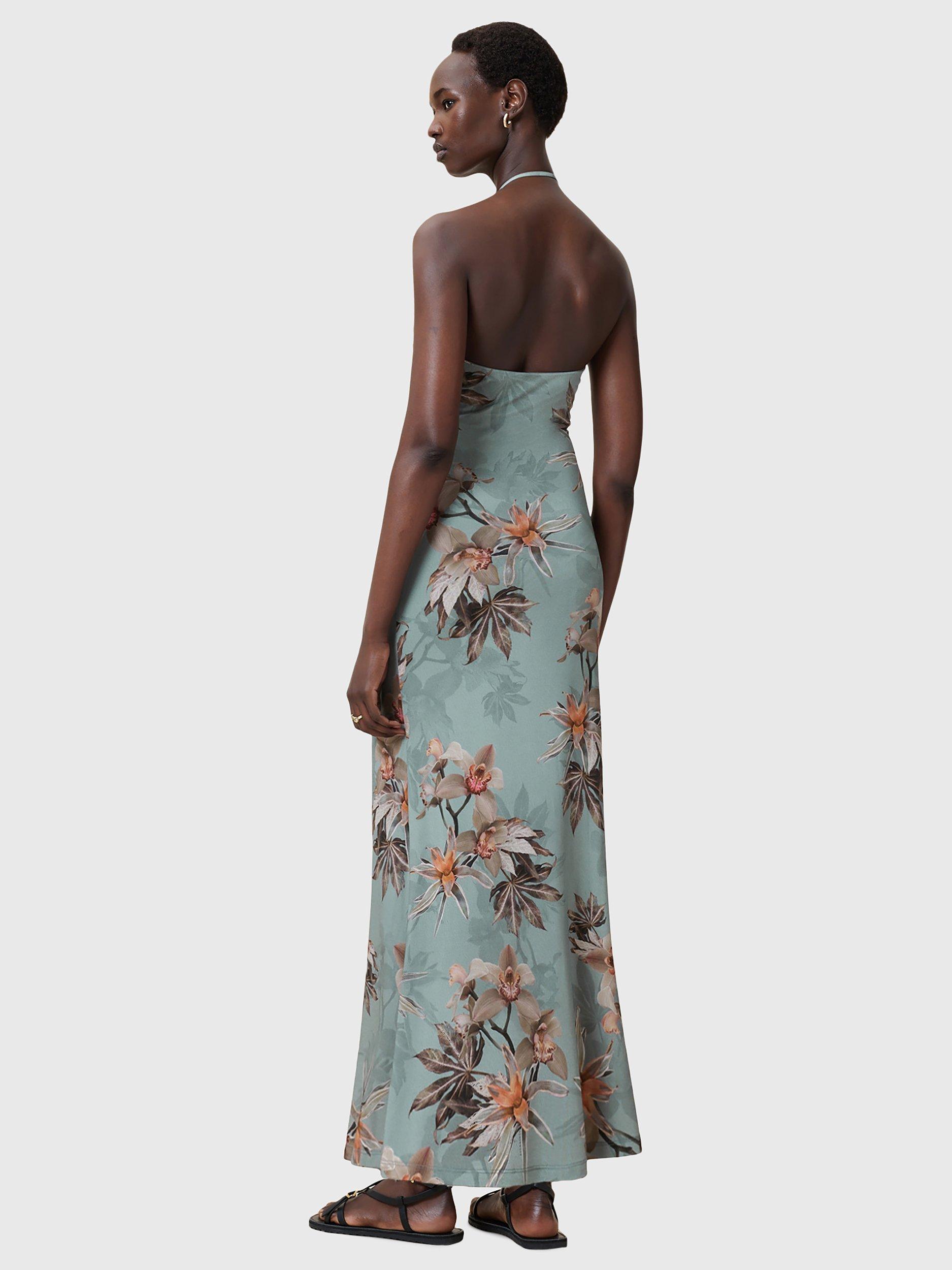 AllSaints Celia Sleeveless Floral Print Maxi Dress, Adena Dusty Blue/Multi