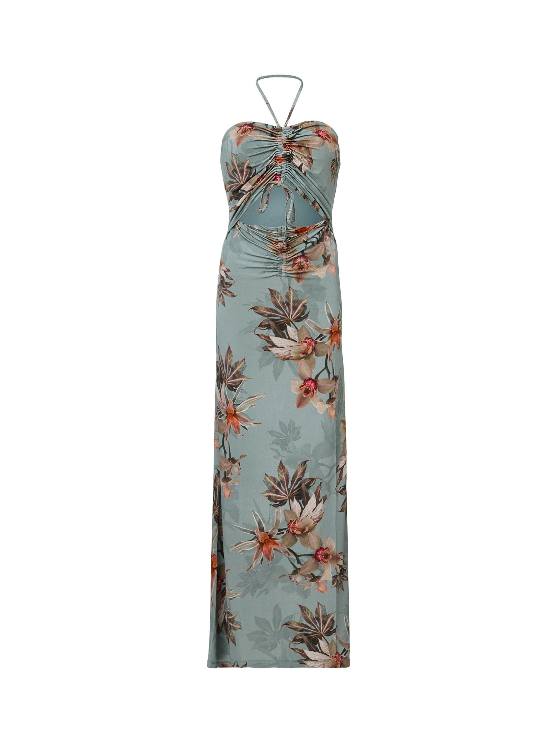AllSaints Celia Sleeveless Floral Print Maxi Dress, Adena Dusty Blue/Multi