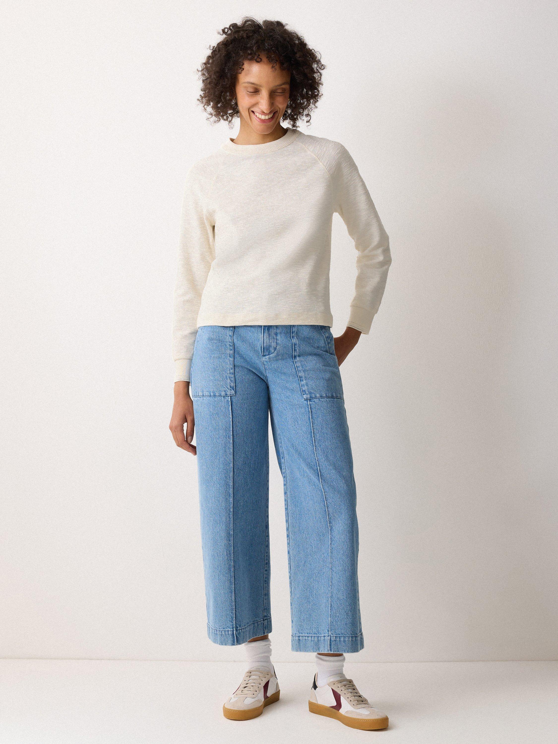 Jigsaw Slub Textured Cotton Blend Jumper, Cream