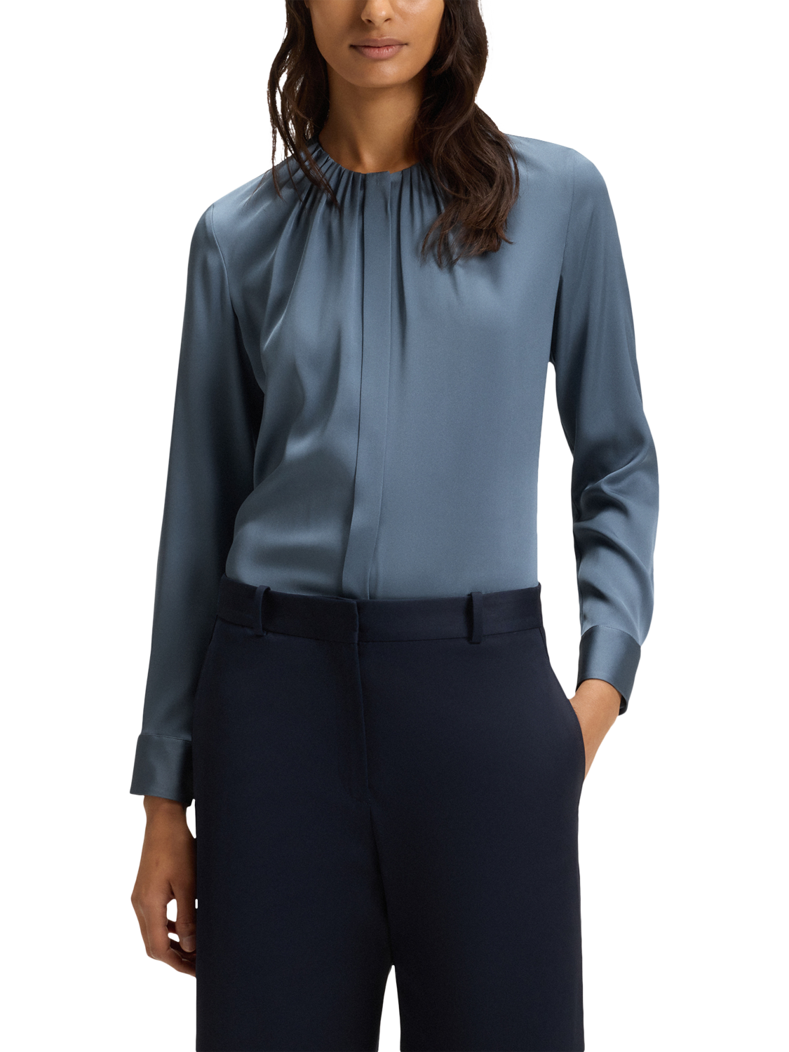 BOSS Banorah Silk Rich Top, Open Blue, 18