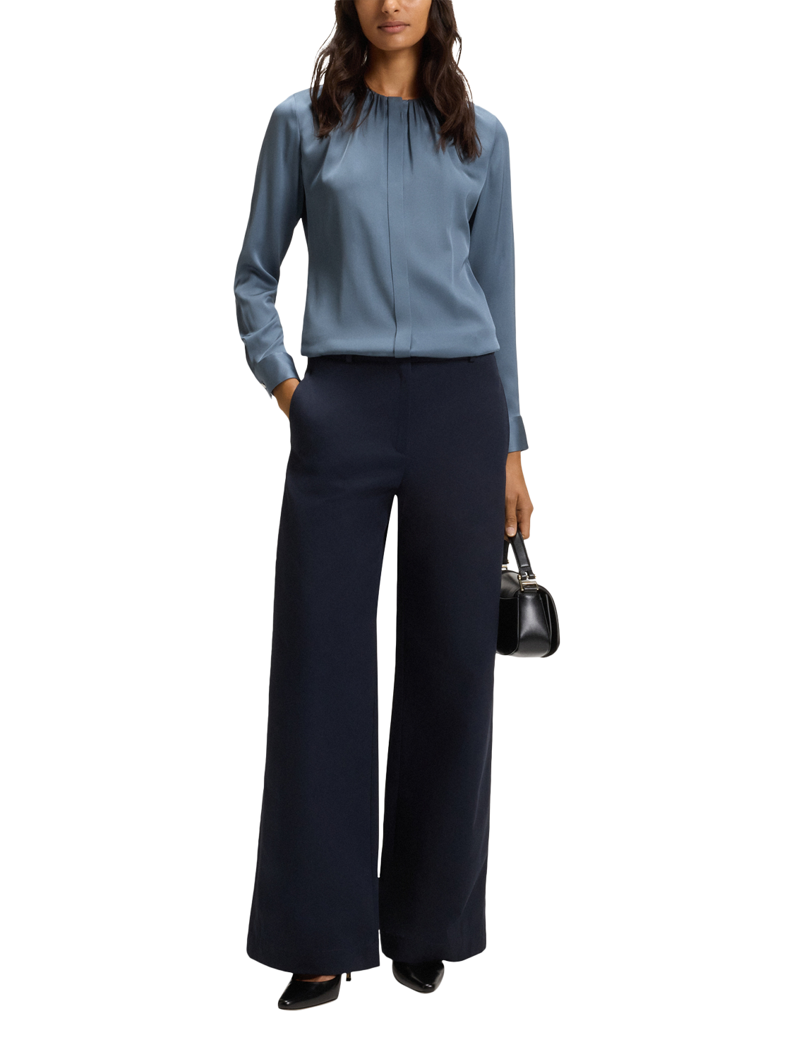 BOSS Banorah Silk Rich Top, Open Blue, 18