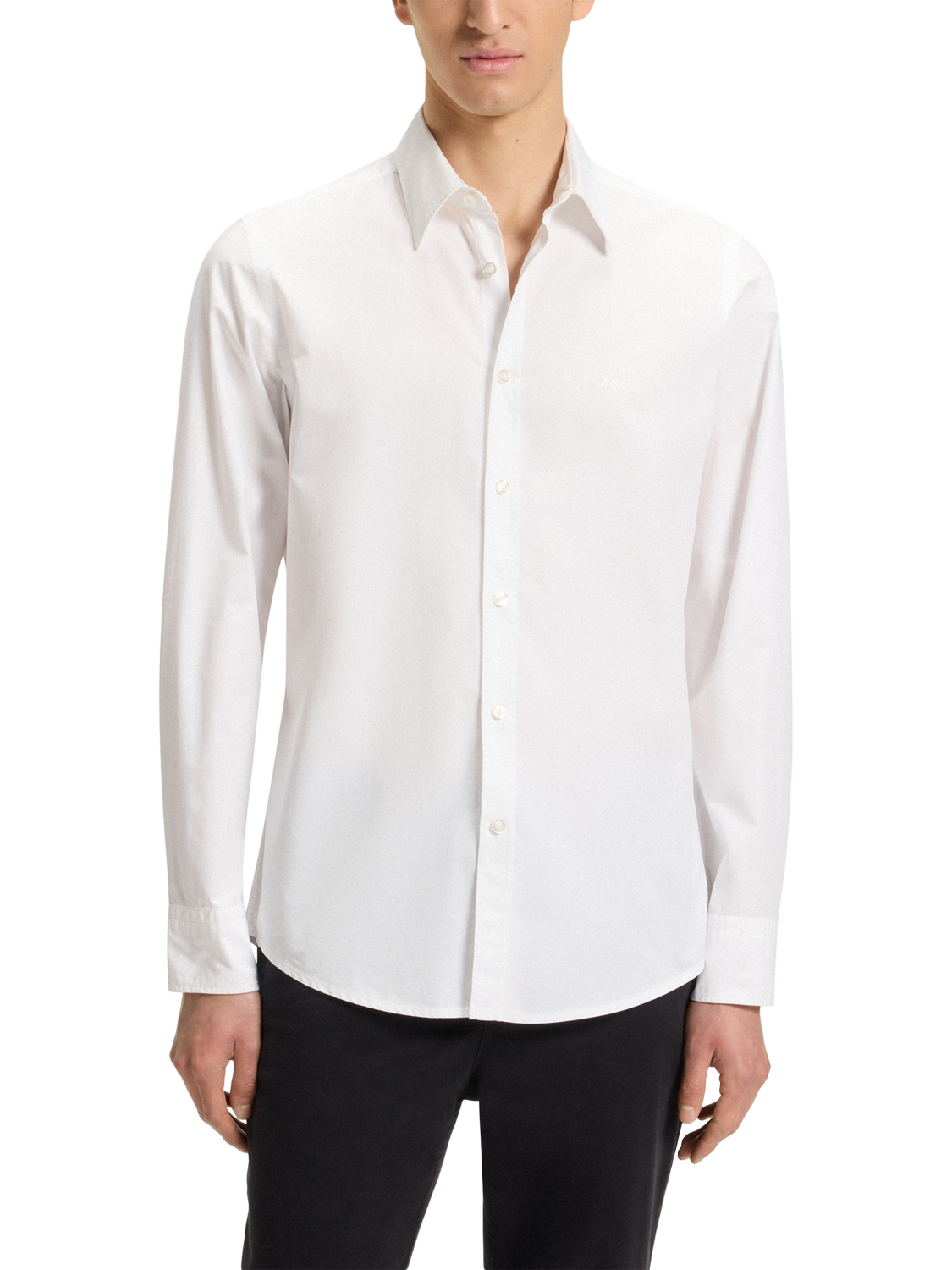 BOSS Garment-Dyed Poplin Cotton Regular Fit Embroidered Logo Shirt, White