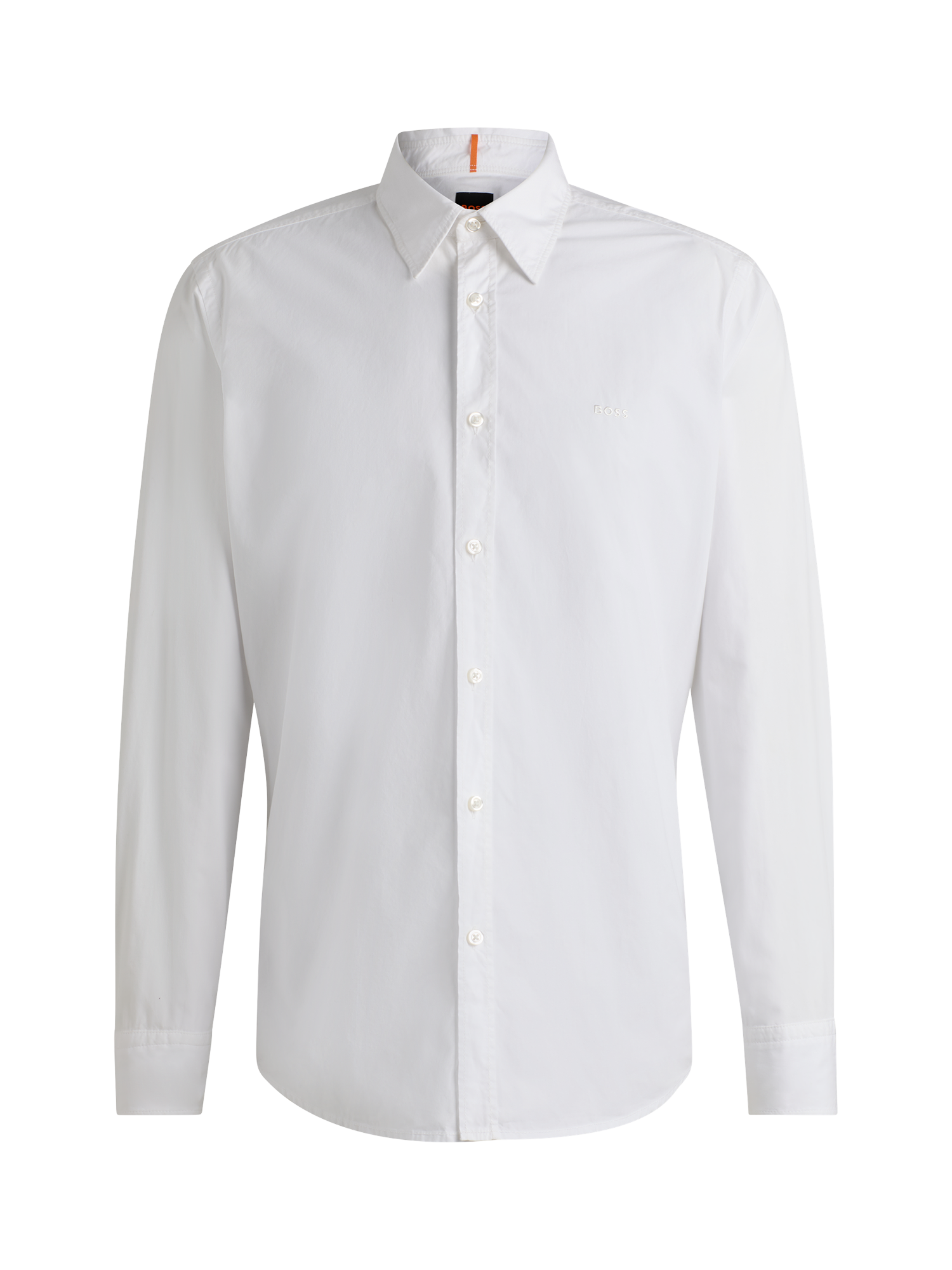 BOSS Garment-Dyed Poplin Cotton Regular Fit Embroidered Logo Shirt, White