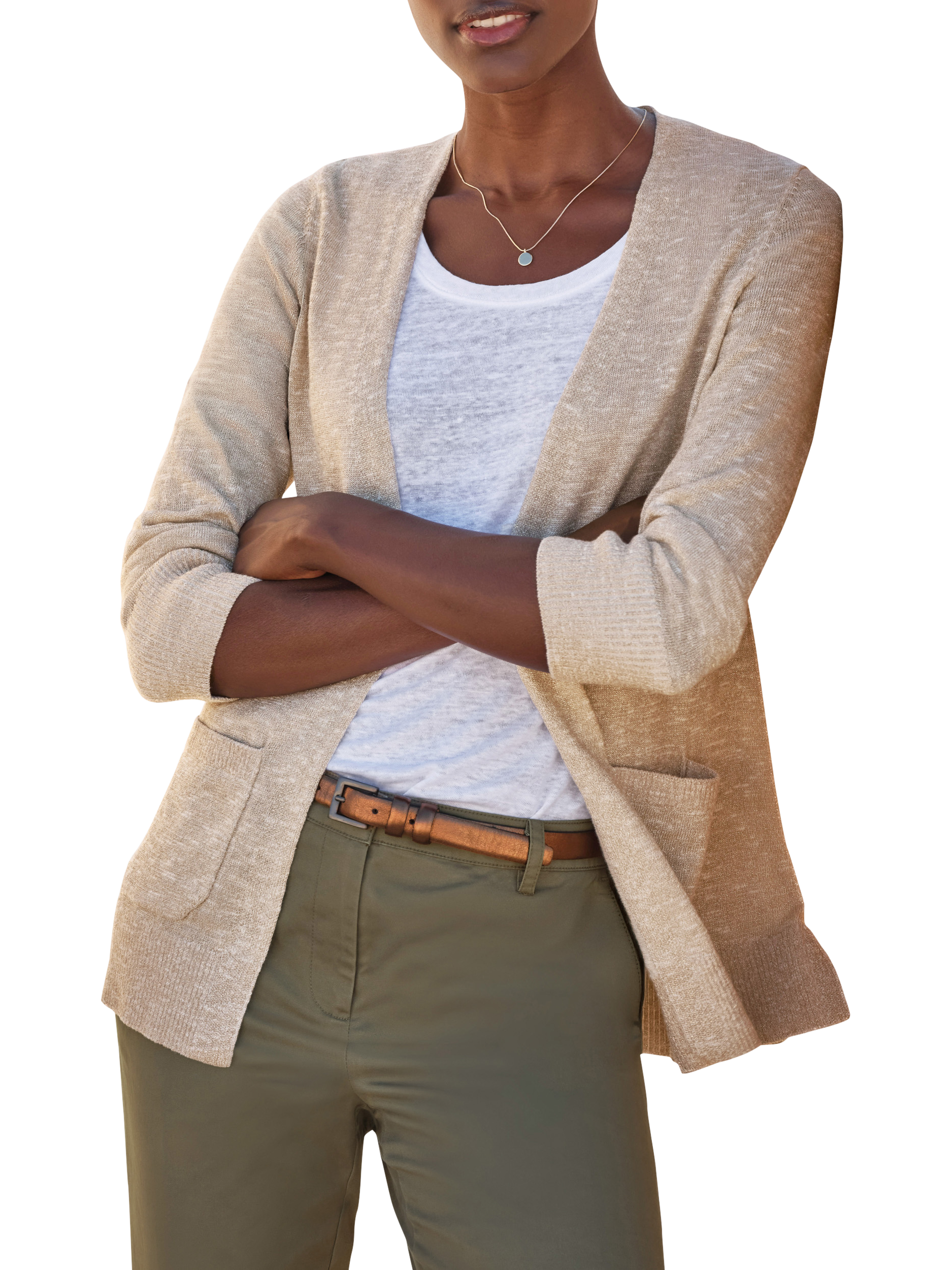 Pure Collection Edge to Edge Linen Blend Sparkle Cardigan, Gold
