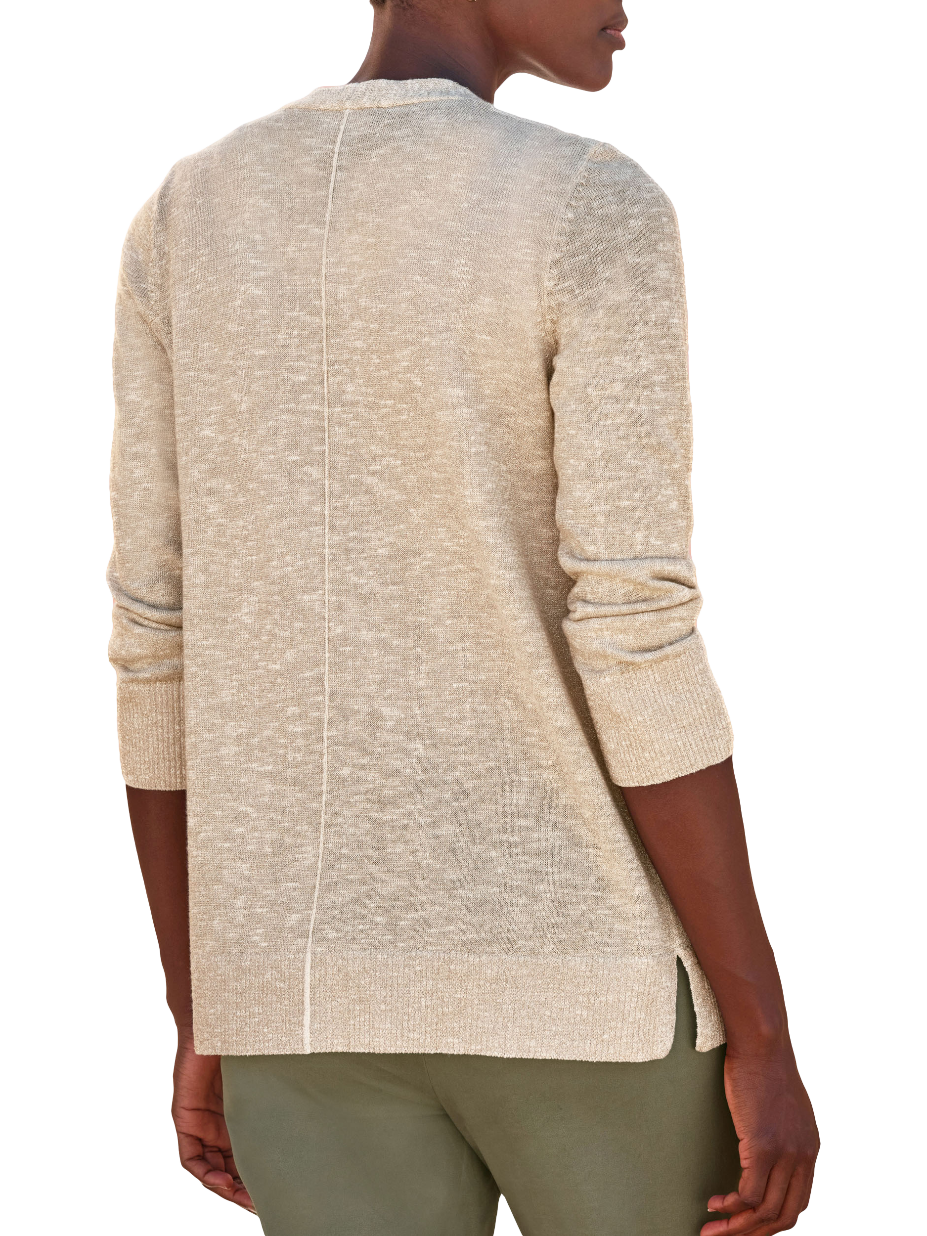 Pure Collection Edge to Edge Linen Blend Sparkle Cardigan, Gold