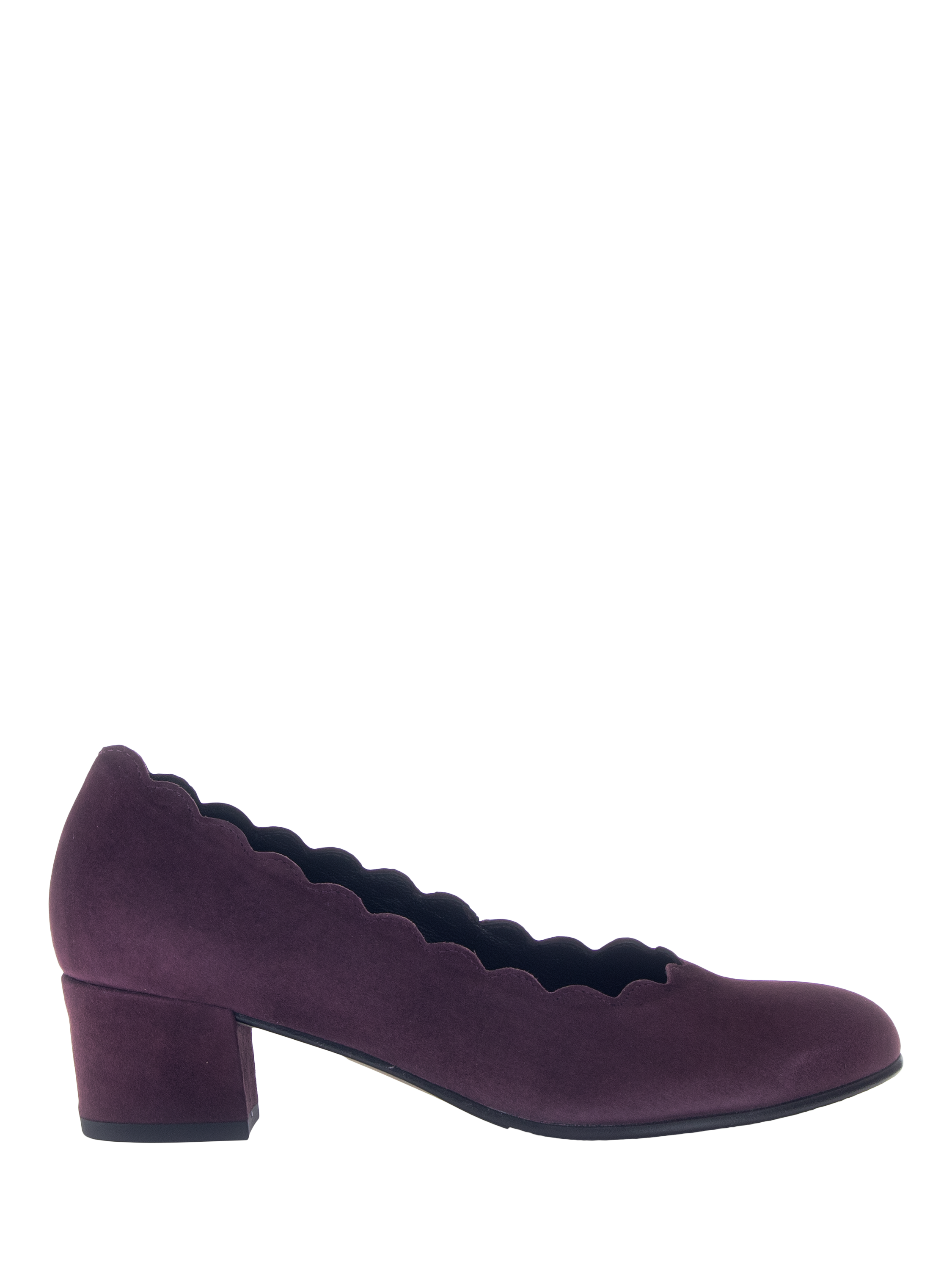 Gabor Gigi Wide Fit Suede Scallop Edge Block Heel Court Shoes, Purple