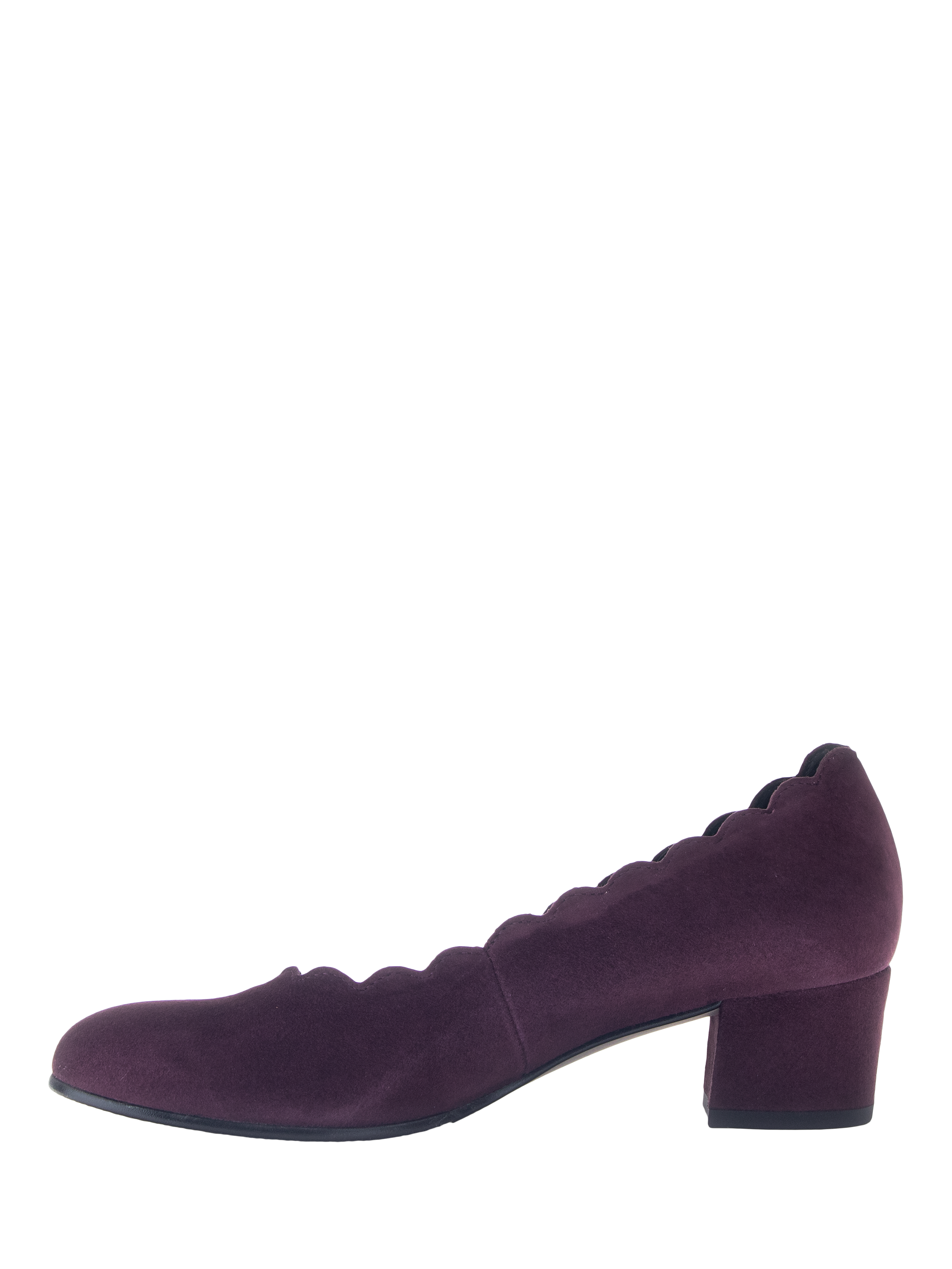 Gabor Gigi Wide Fit Suede Scallop Edge Block Heel Court Shoes, Purple