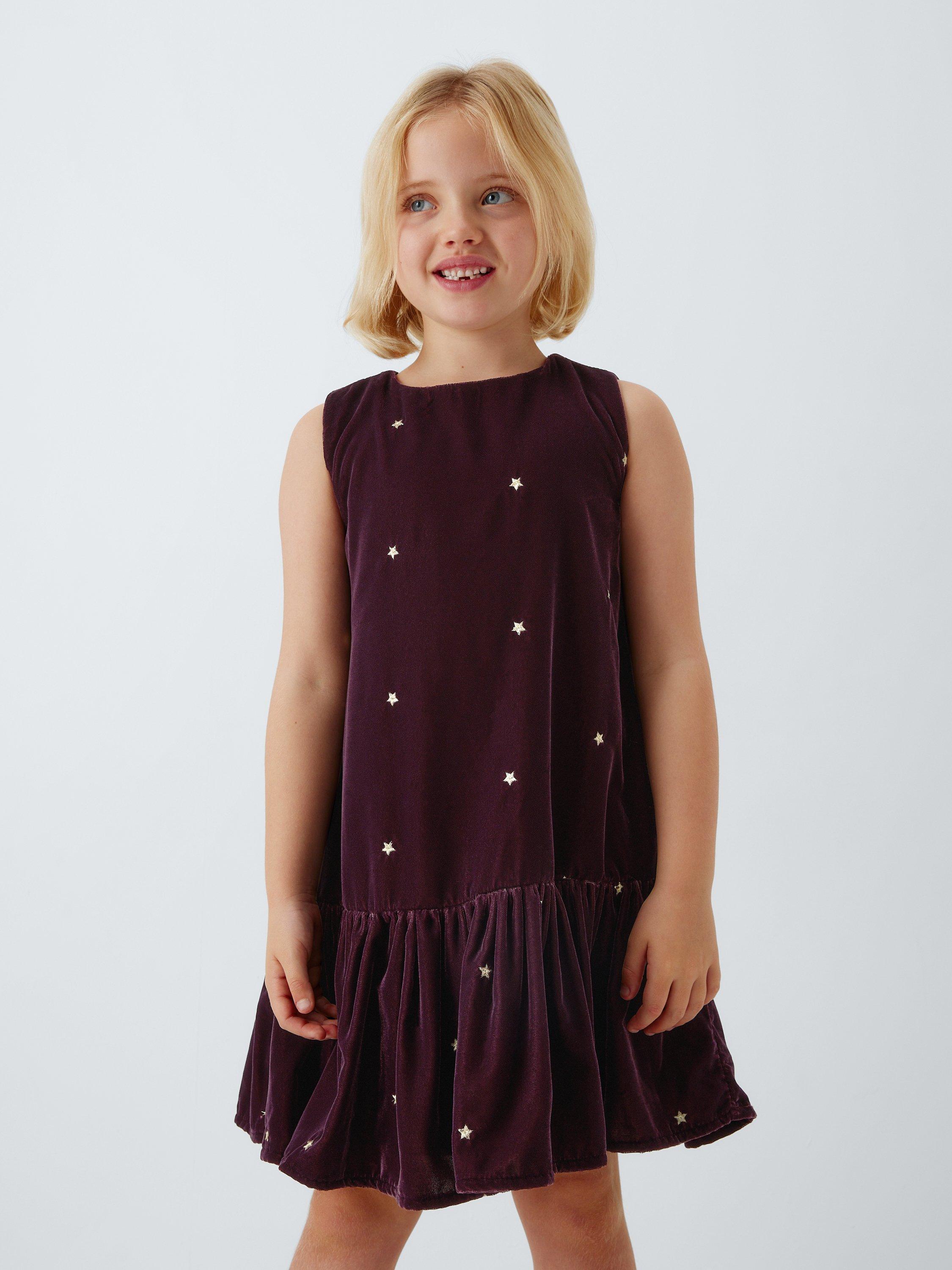 John Lewis Kids' Stars Ruffle Hem Party Dress, Berry, Gold