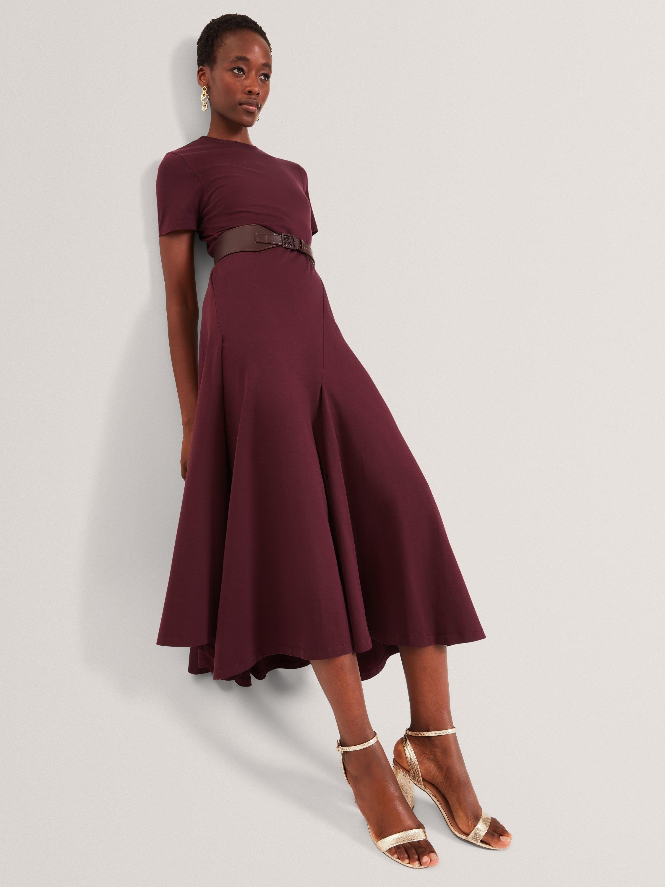 Ted Baker Fuusia Cotton Ruffle Shape Keyhole Back V Neck Jersey Midi Dress