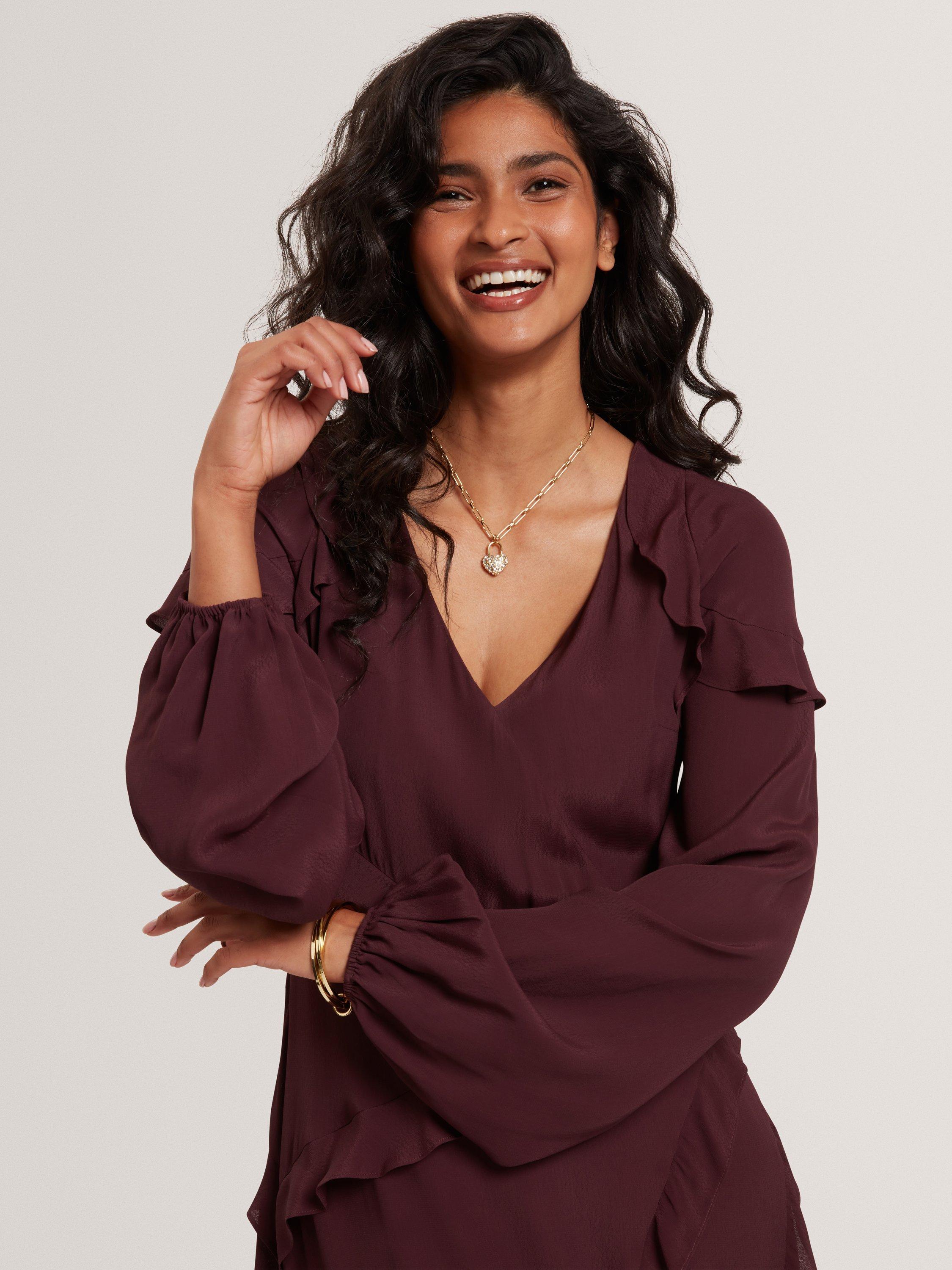 Ted Baker Truea Frill Detail Midi Dress, Burgundy