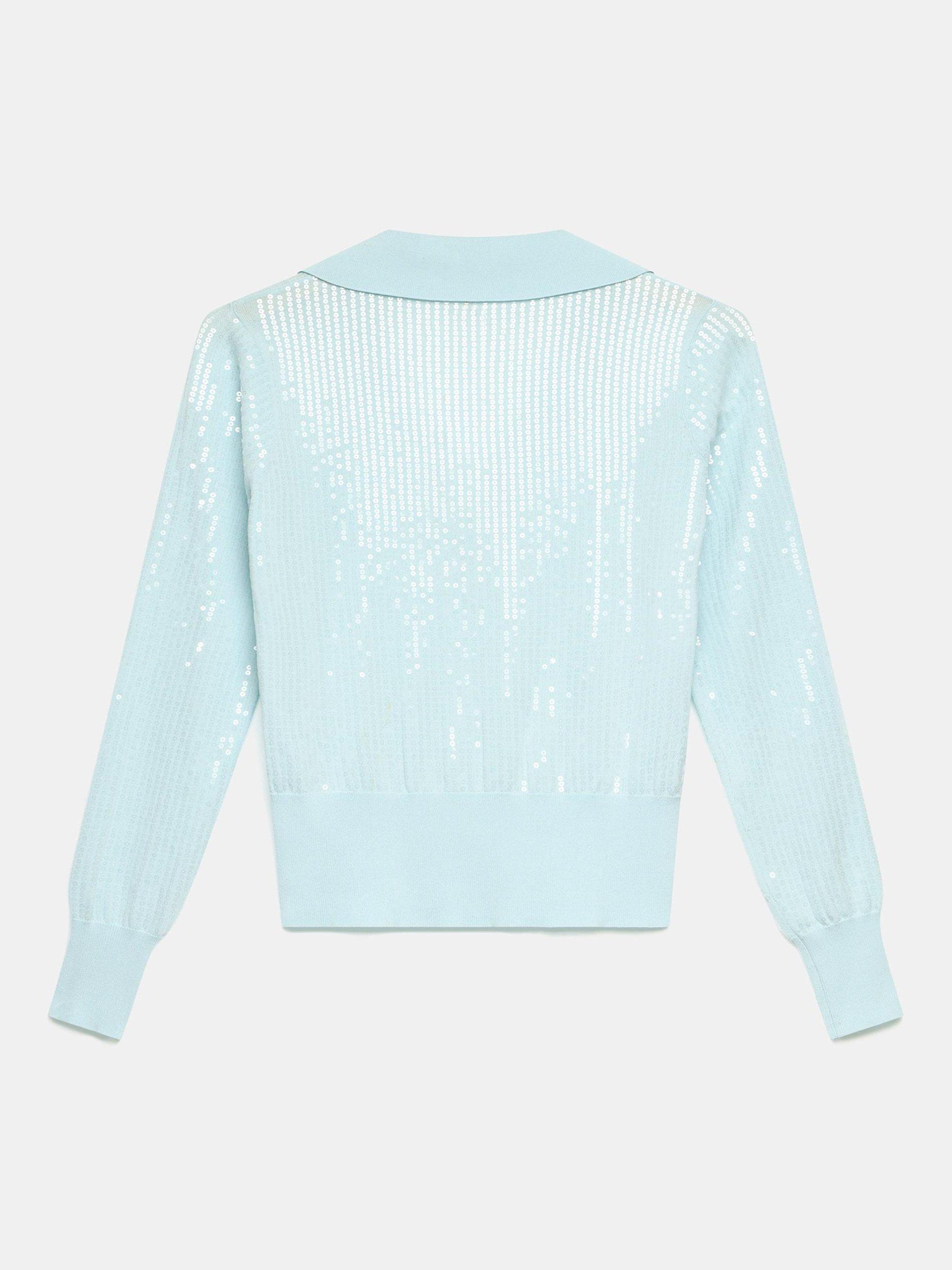 Mint Velvet Sequin Knit Polo Top, Blue