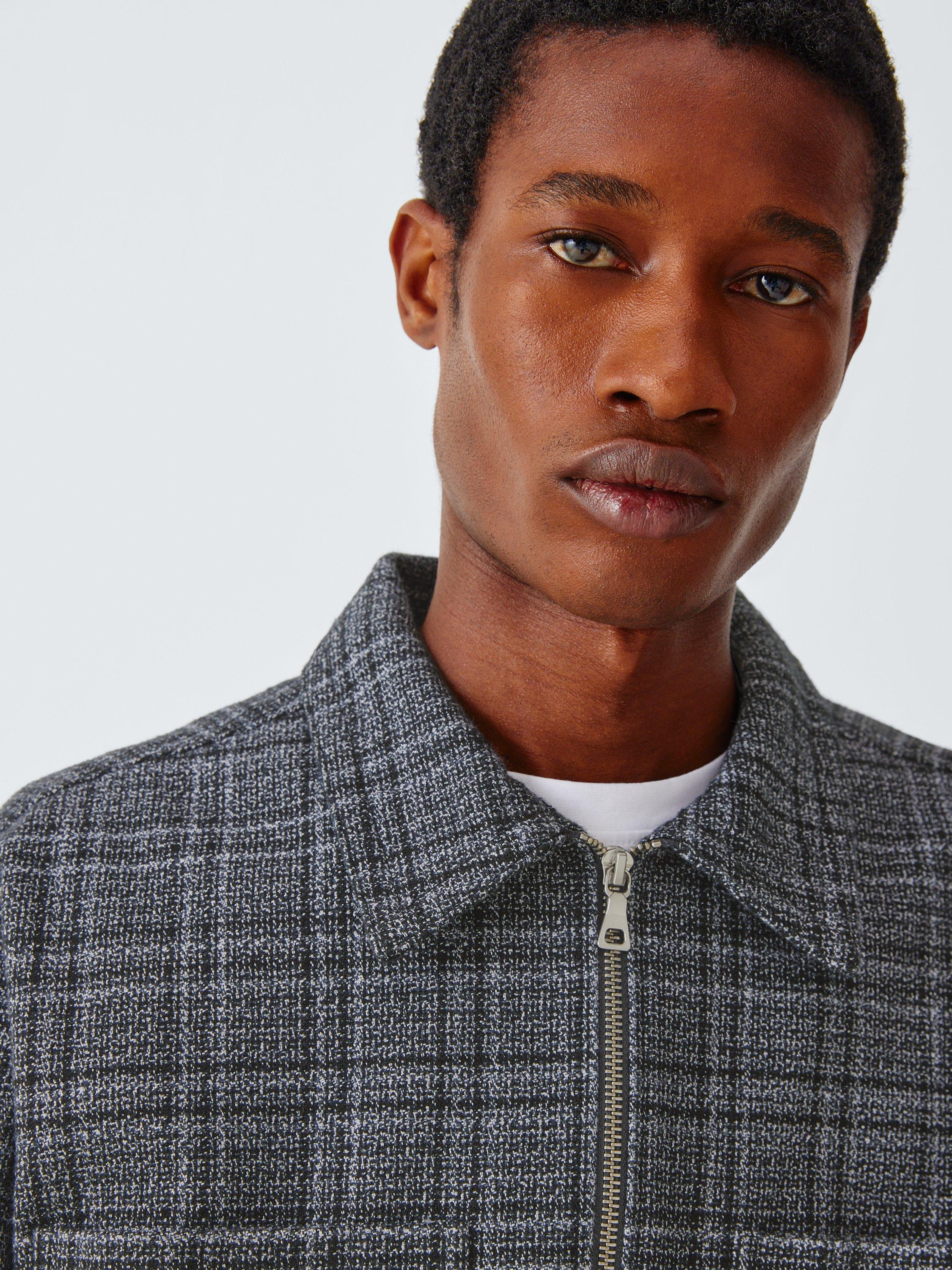 John Lewis Cotton Check Long Sleeve Zip Neck Boucle Shirt