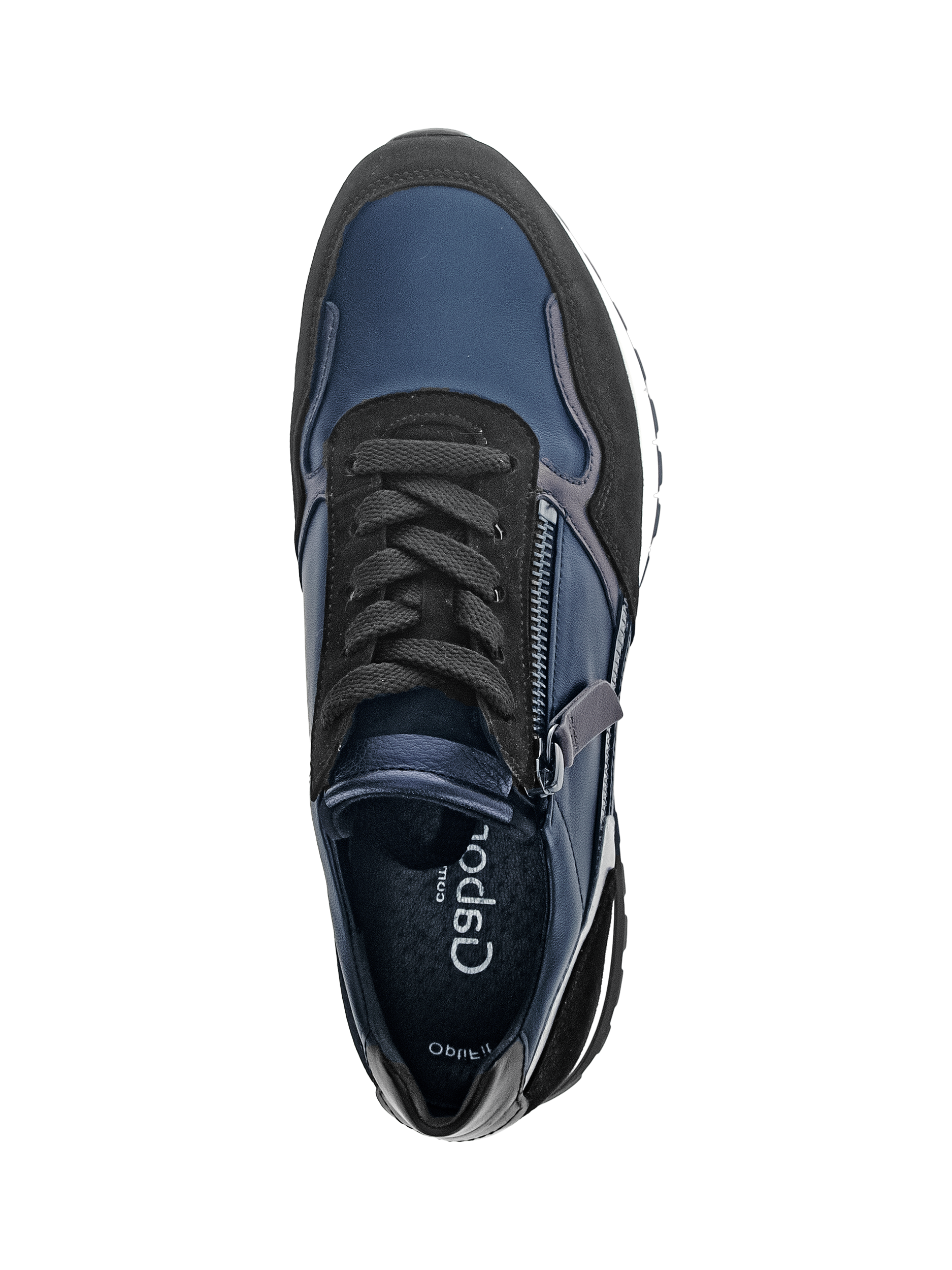 Gabor Hollywell Wide Fit Leather Lace Up Trainers, Blue/Black/Multi