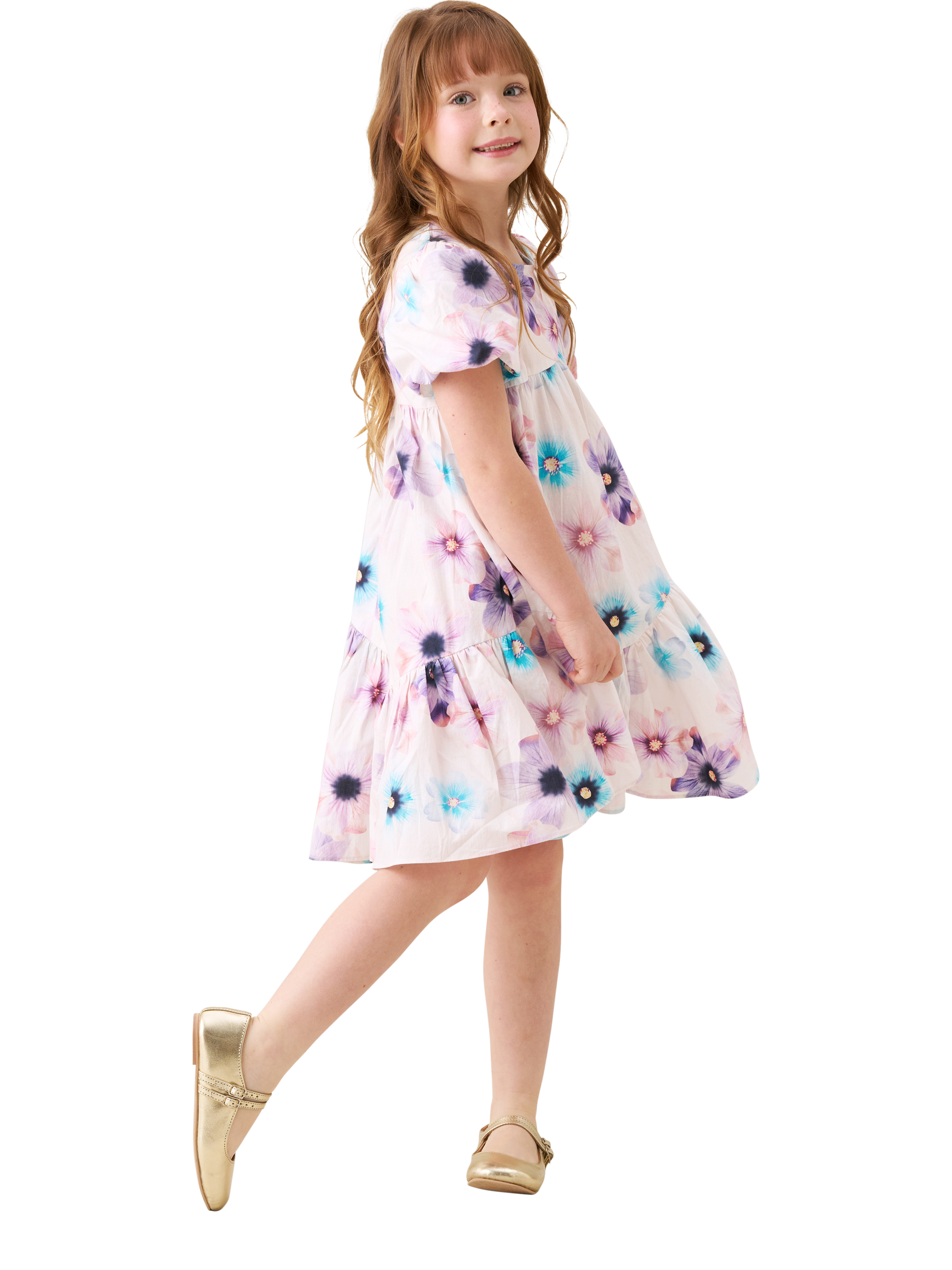 Angel & Rocket Kids' Cotton Asymmetric Floral Print Dress, Multi