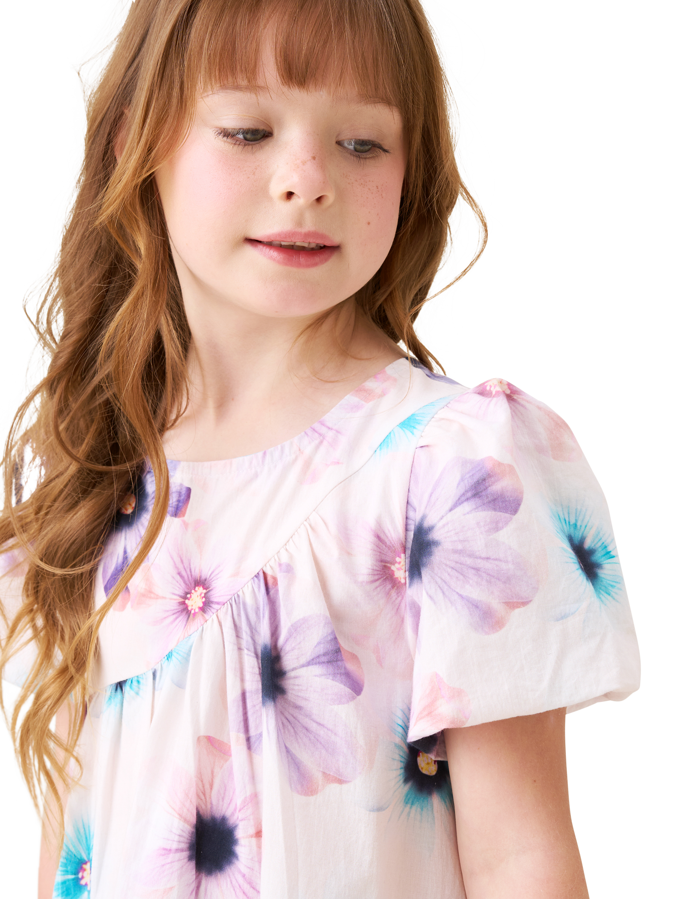 Angel & Rocket Kids' Cotton Asymmetric Floral Print Dress, Multi