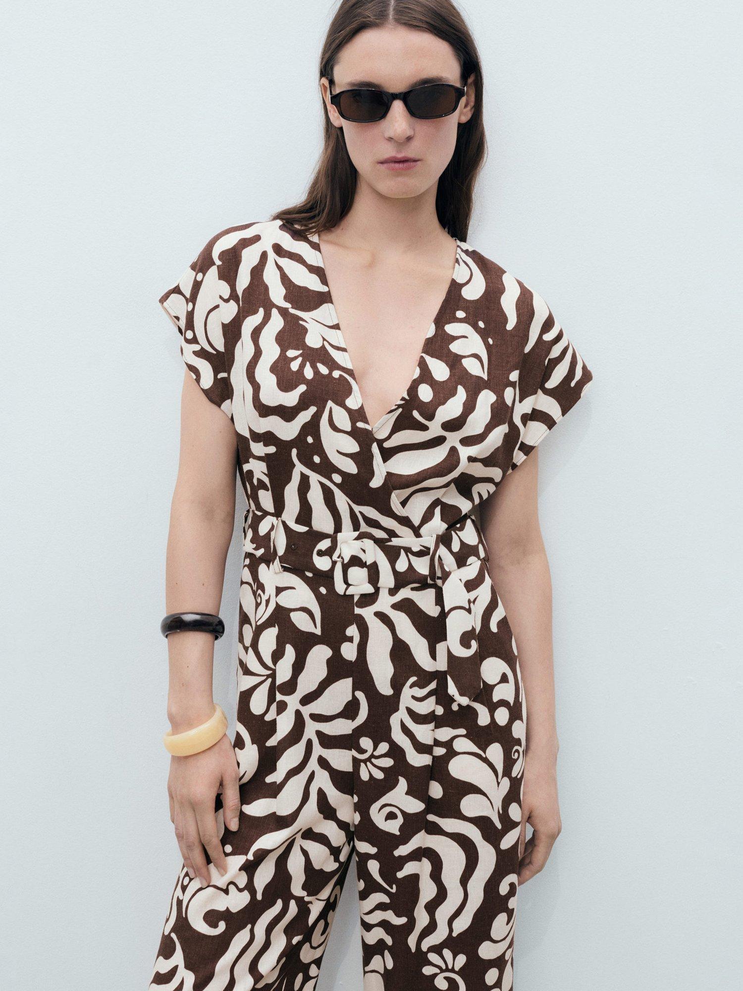 Mango Merci Linen Blend Playsuit, Brown