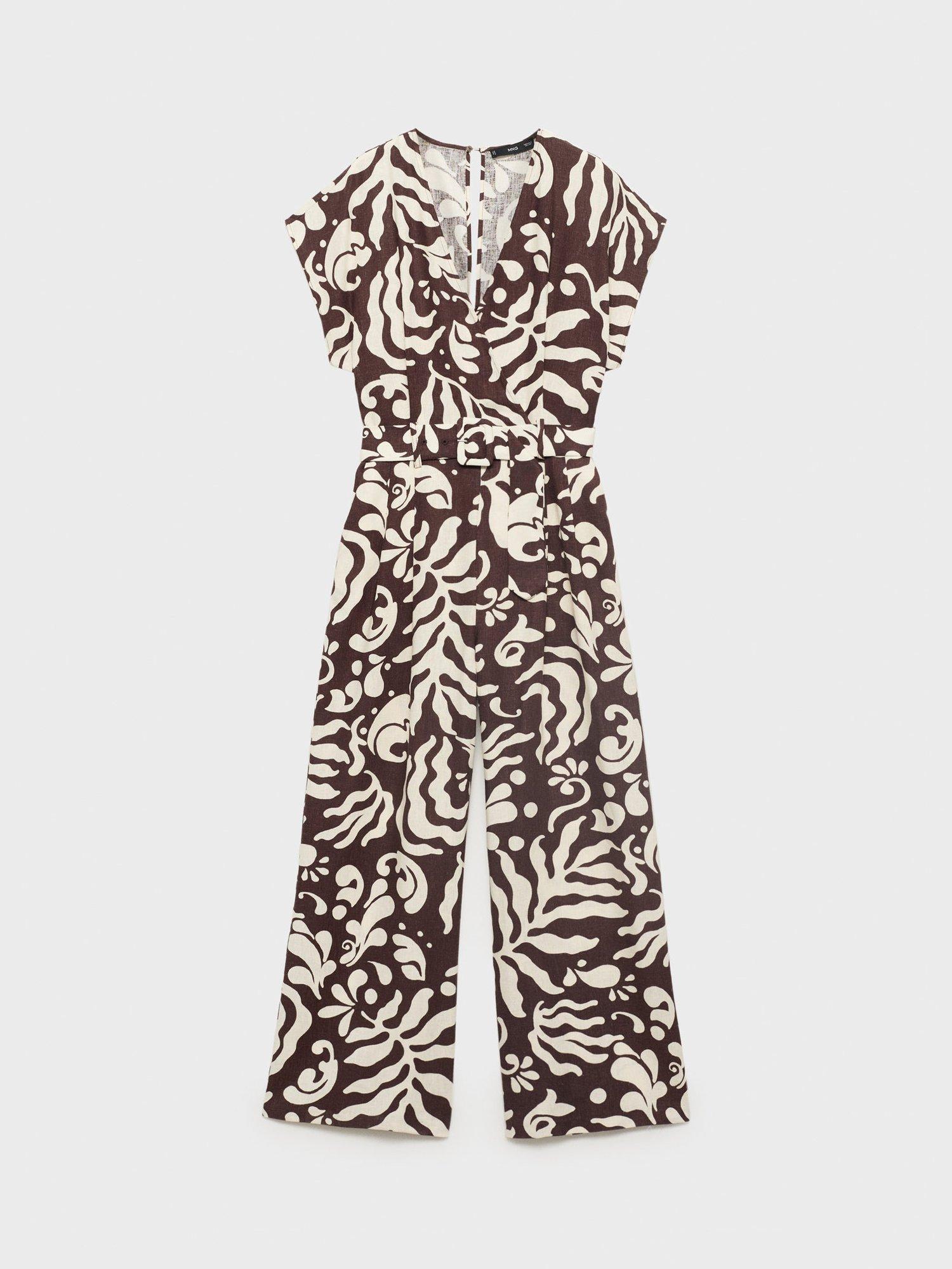 Mango Merci Linen Blend Playsuit, Brown