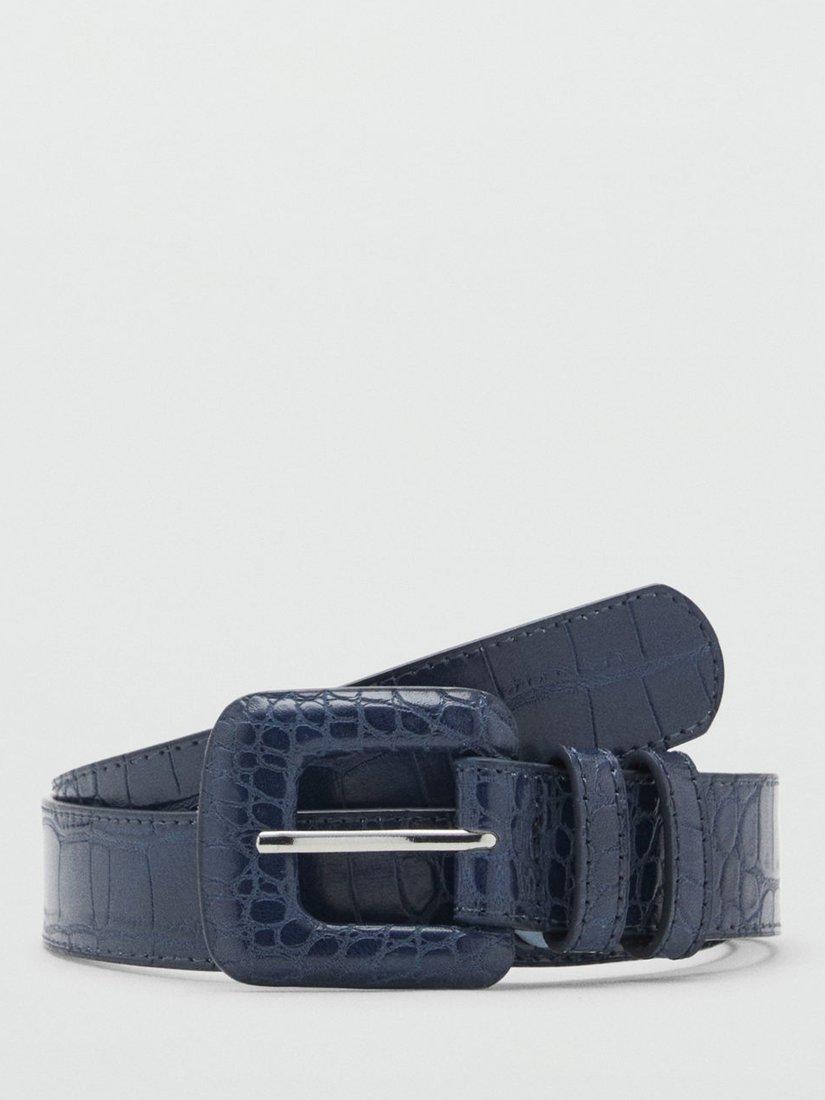 Mango Maite Belt Croc Effect Belt, Medium Blue