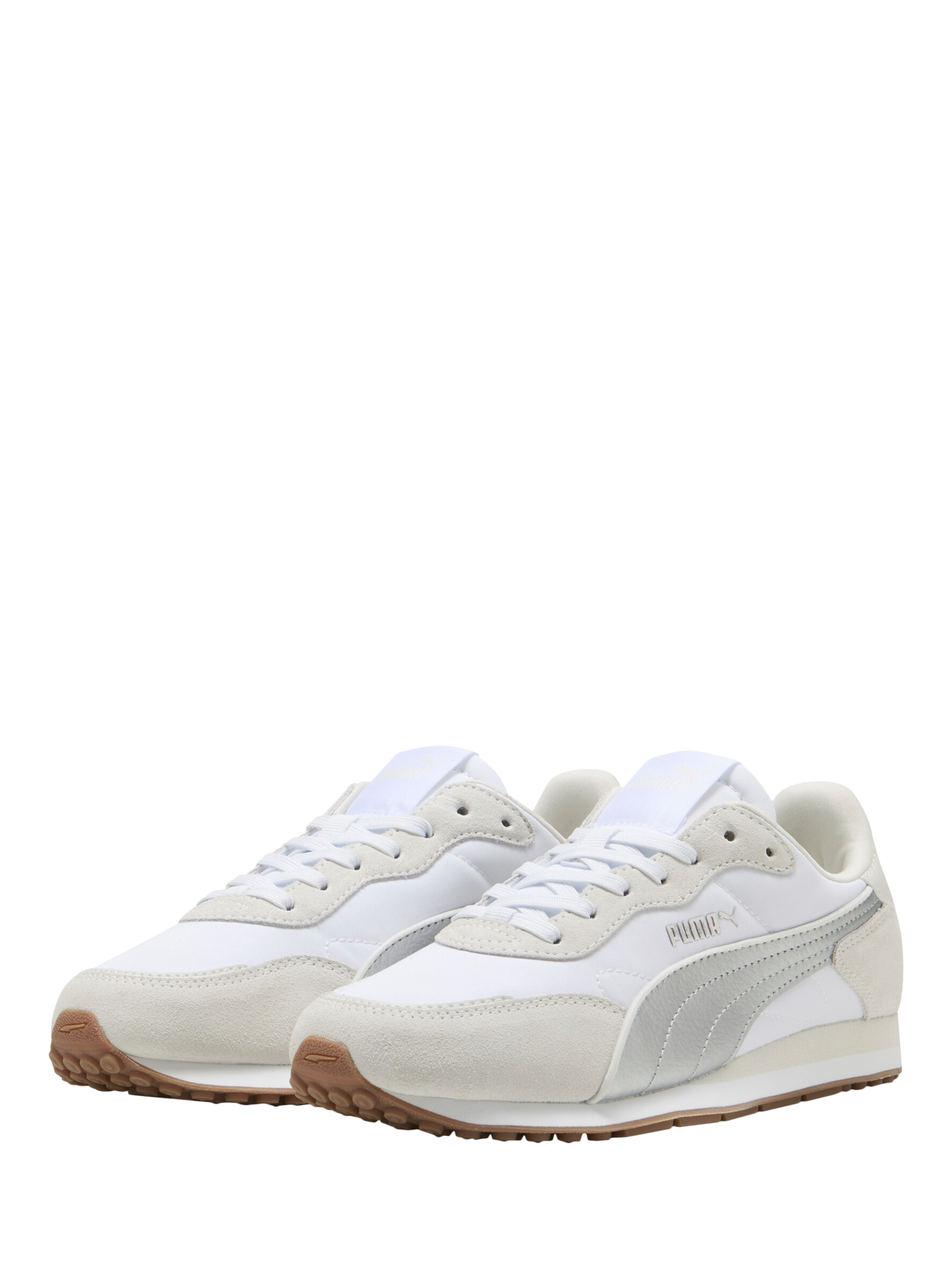 PUMA St. Miller Rose Suede Blend Lace Up Trainers, White/Off White/Silver