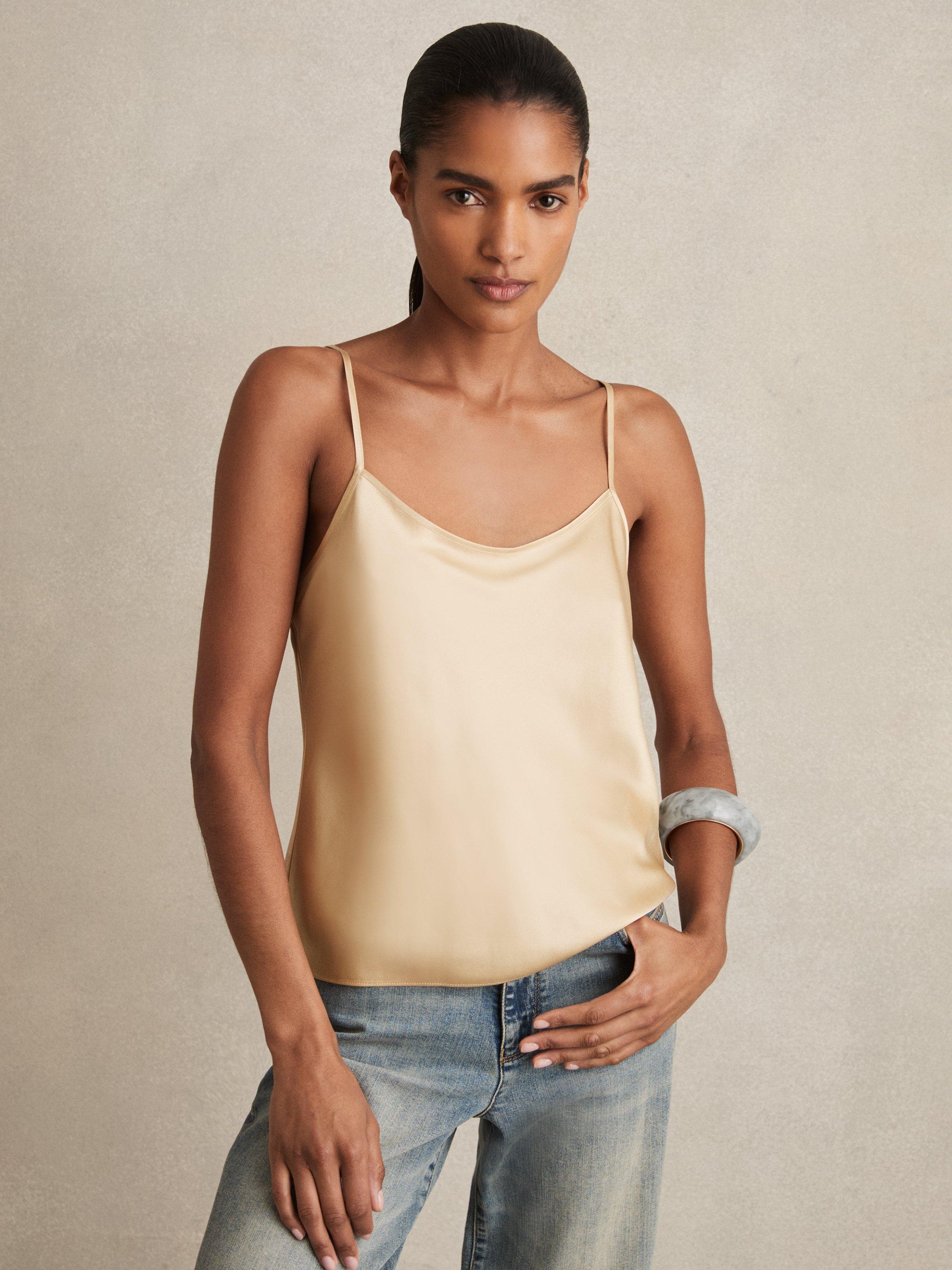 Reiss Corey Sleeveless Silk Top, Gold