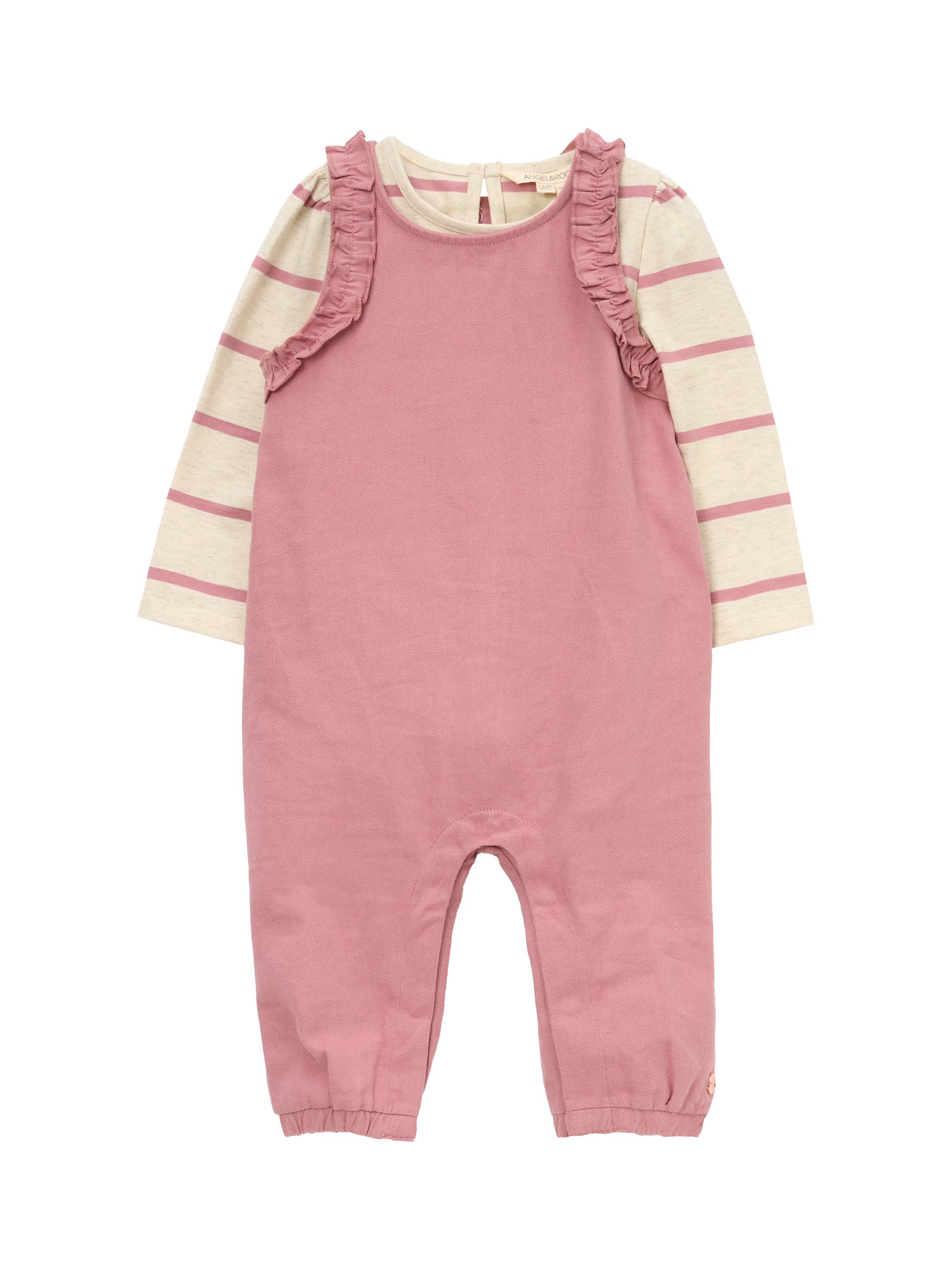 Angel & Rocket Baby Dungaree and Body Suit Set, Pink
